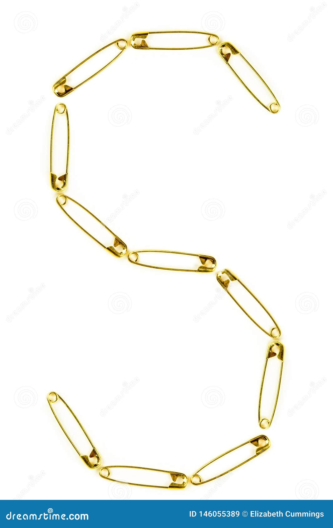 Letter Spelled Out in Gold Colored Safety Pins Stock Image - Image of ...