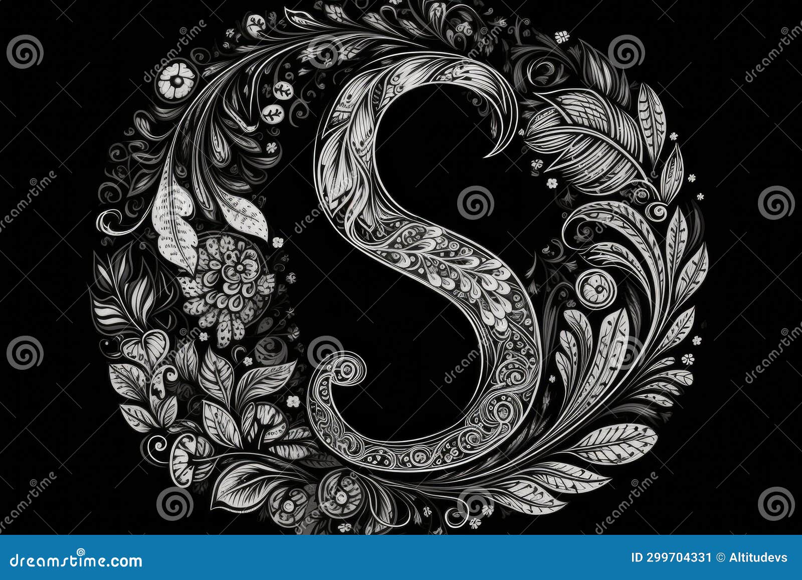Letter S, Hand-drawn Doodle Style, on Black Background Stock Image ...