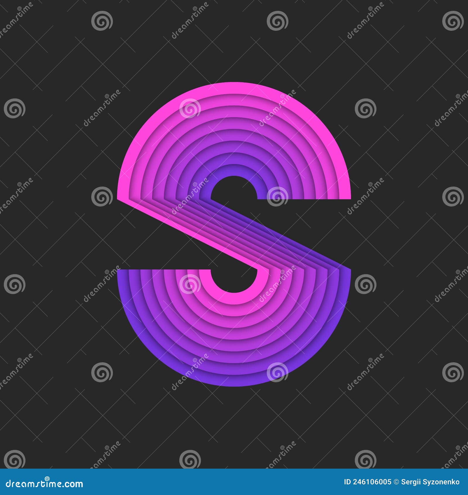 Letter S Logo Initial Purple Pink Gradient, 3d Parallel Striped Levels ...