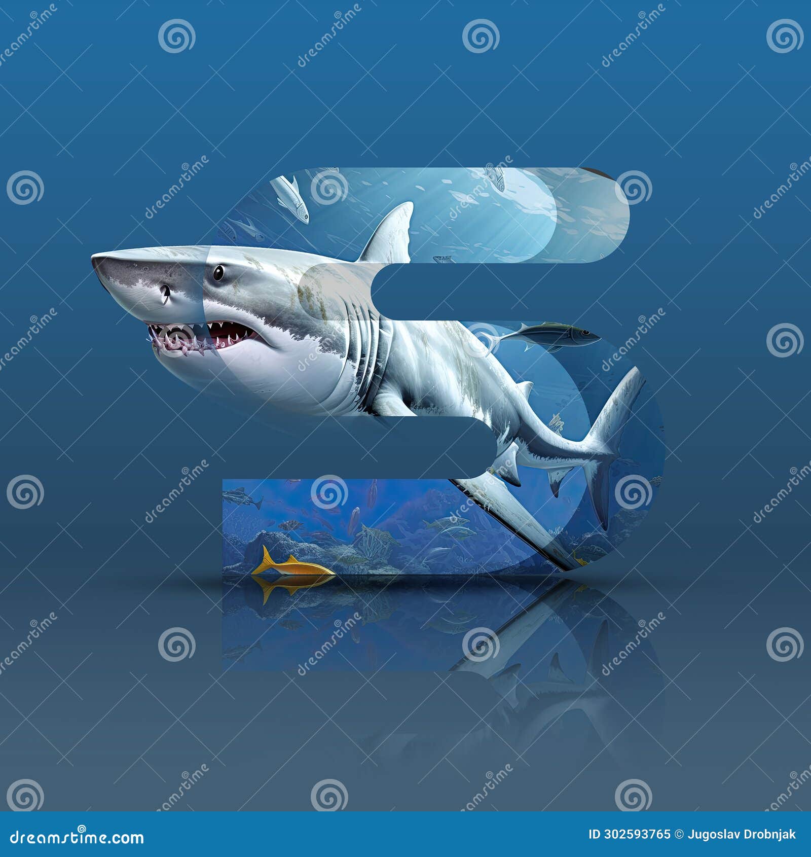Letter Jaws With Shark Fin On Surface Of Ocean Vector Illustration ...
