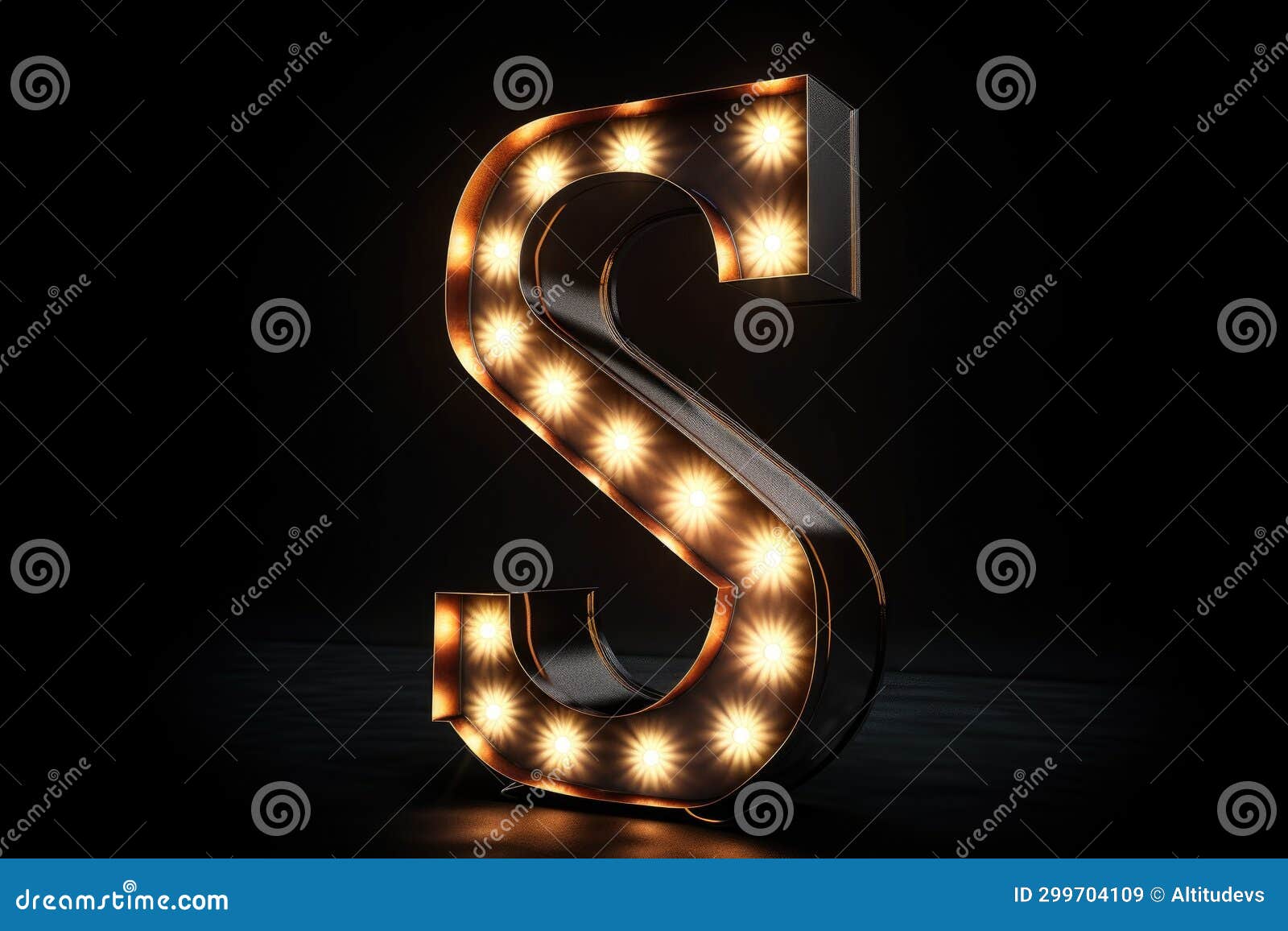 Letter S, Marquee Lights Style, on Black Background Stock Image - Image ...