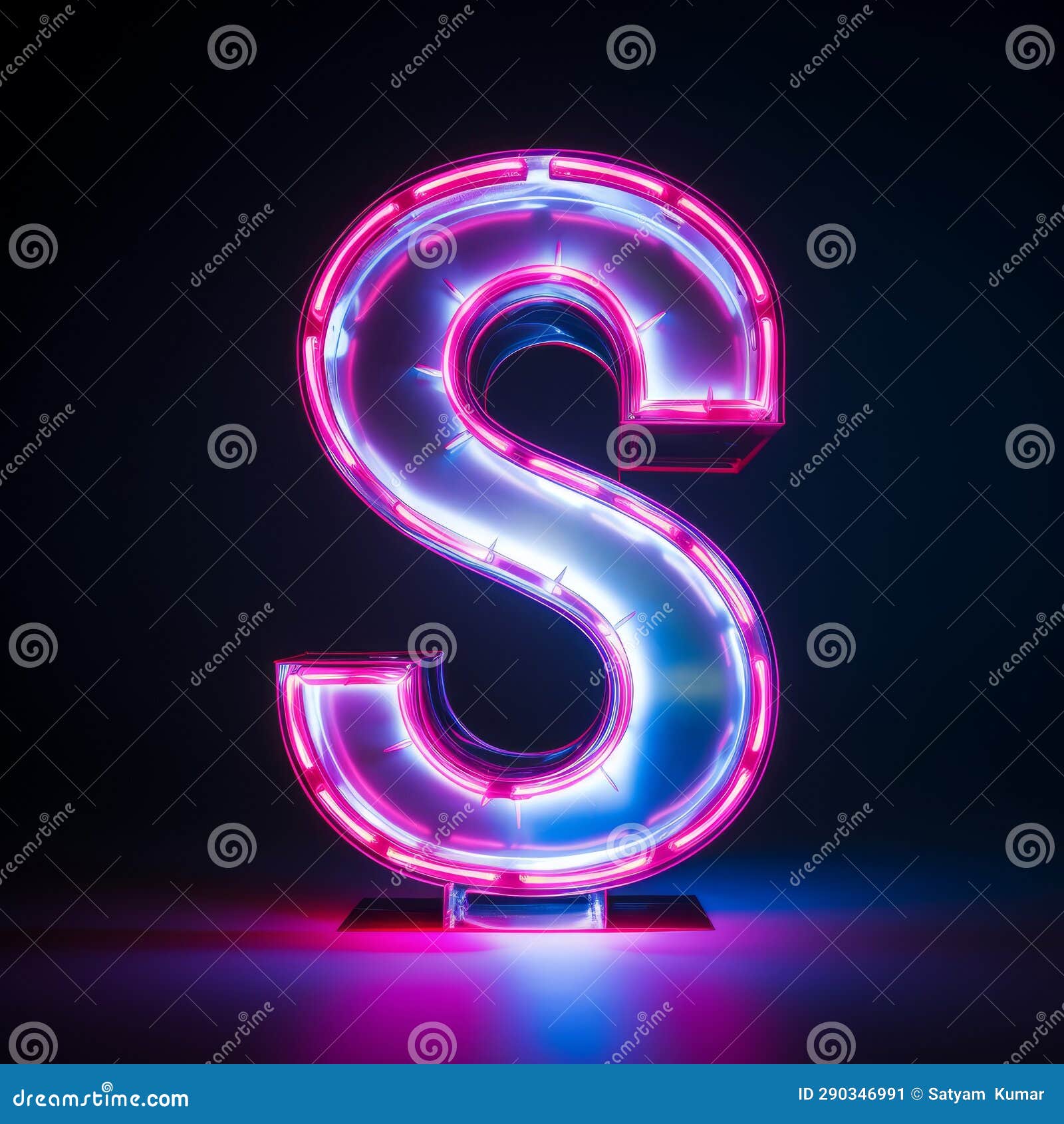 Letter S in Neon Light on Dark Blue Background Generative AI Stock ...
