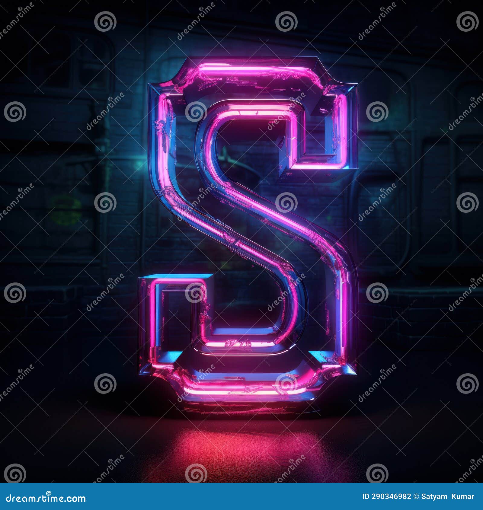 Letter S in Neon Light on Dark Room Generative AI Stock Illustration ...