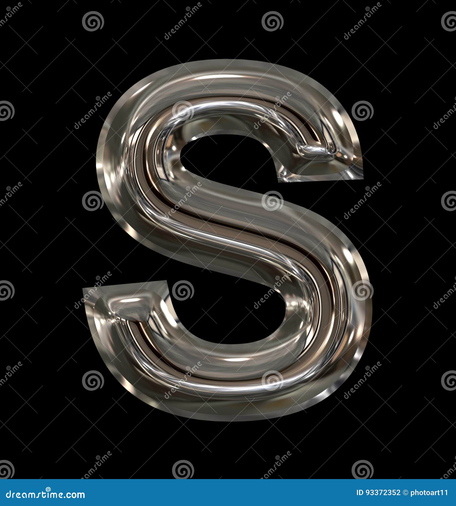 Letter S Rounded Shiny Silver Isolated on Black Stock Illustration ...