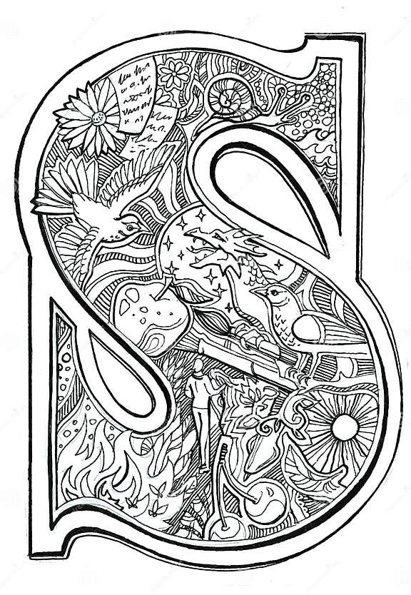 The Letter S in Style of Dudling Stock Illustration - Illustration of ...