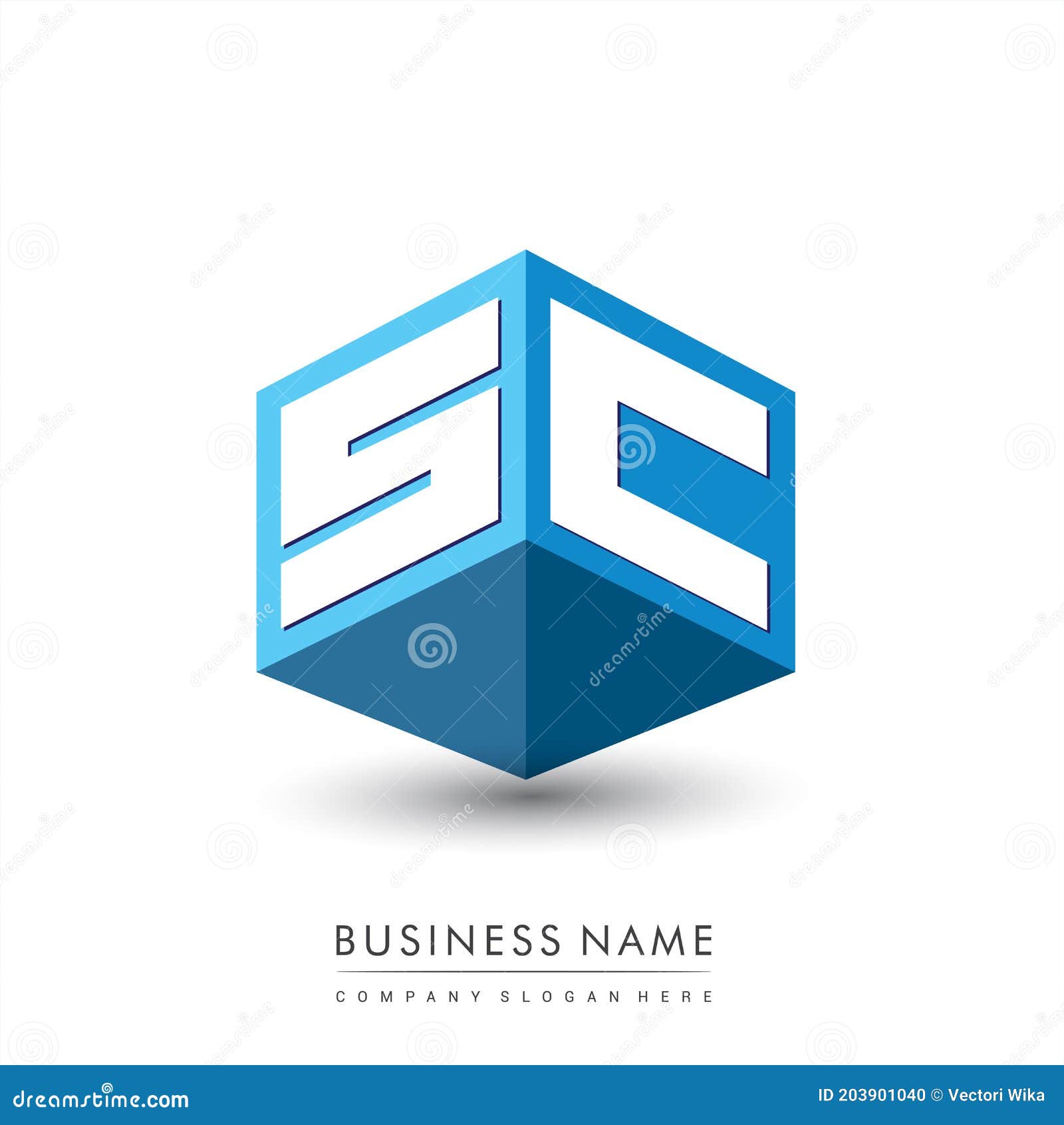 Letter SC Logo in Hexagon Shape and Blue Background, Cube Logo with ...