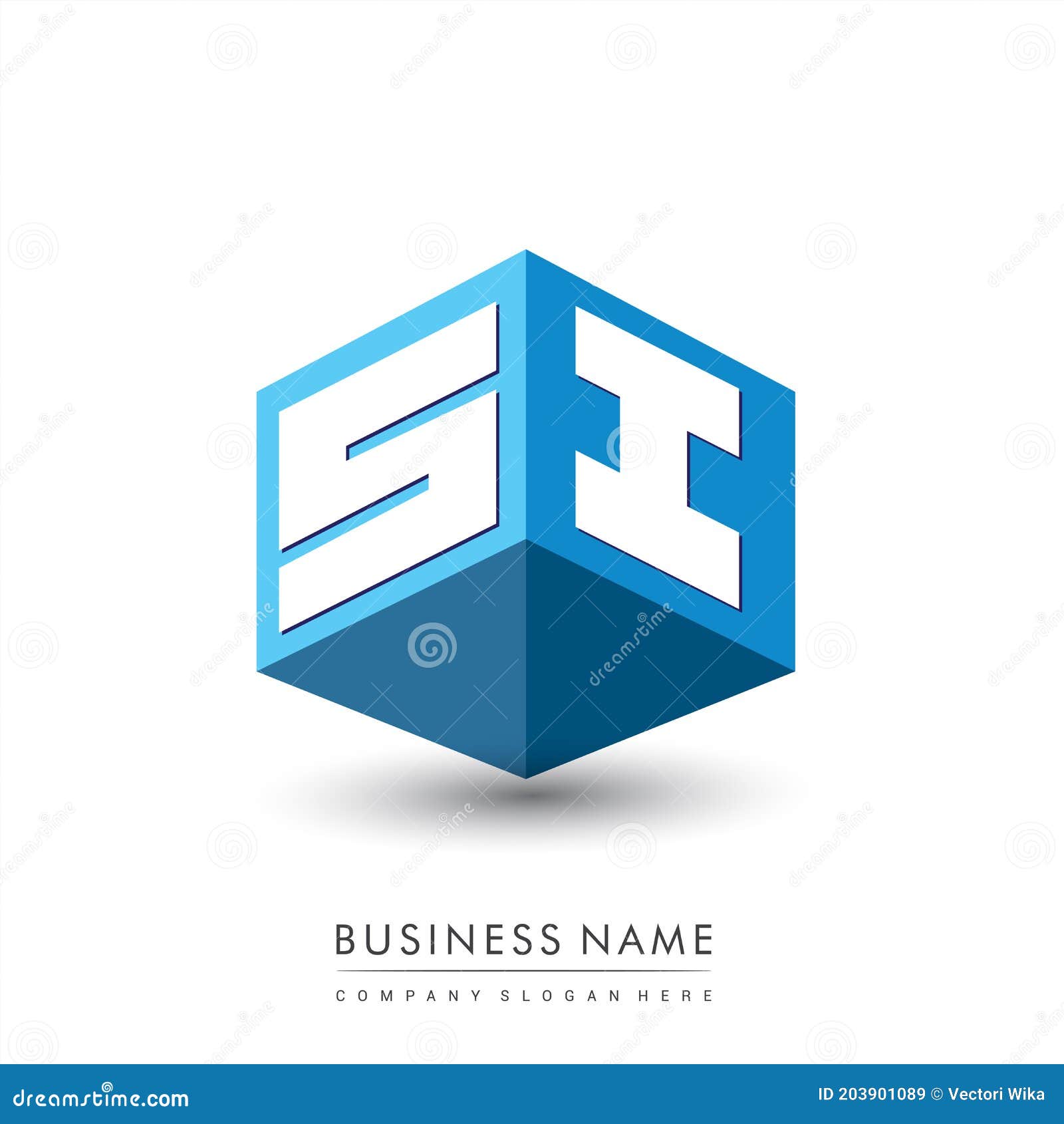 Letter SI Logo in Hexagon Shape and Blue Background, Cube Logo with ...