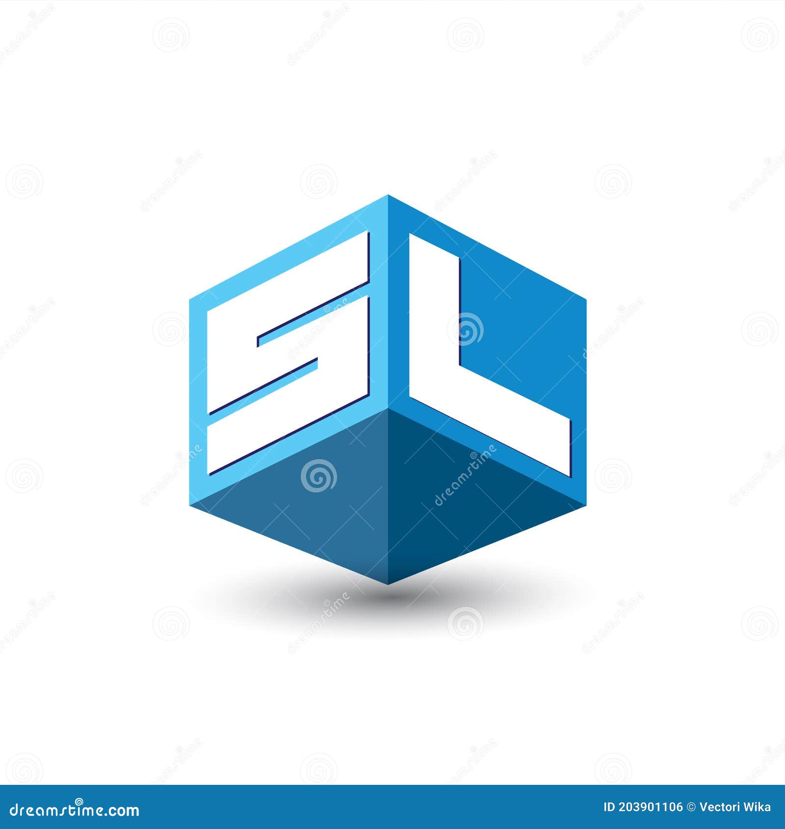 Letter SL Logo in Hexagon Shape and Blue Background, Cube Logo with ...