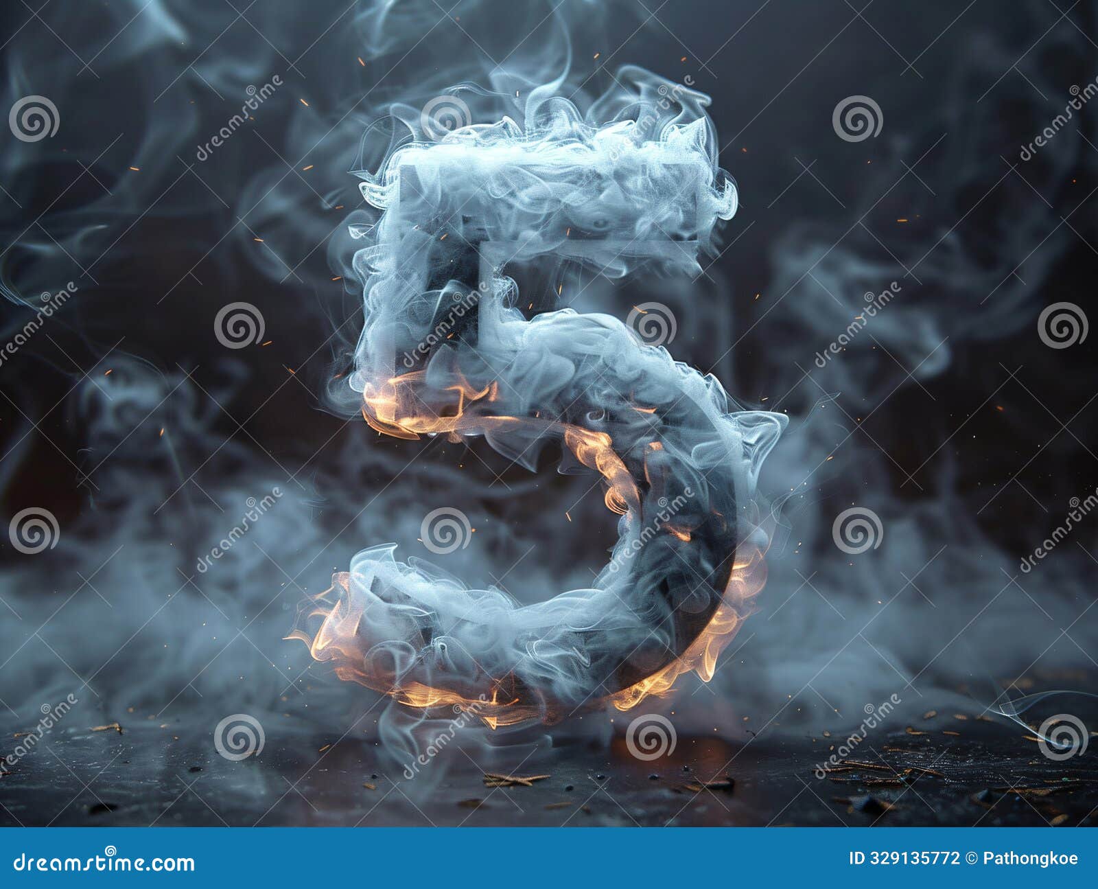 A Letter of Smoke Alphabet. Letter 5 Burning in Fire with Smoke. AI ...