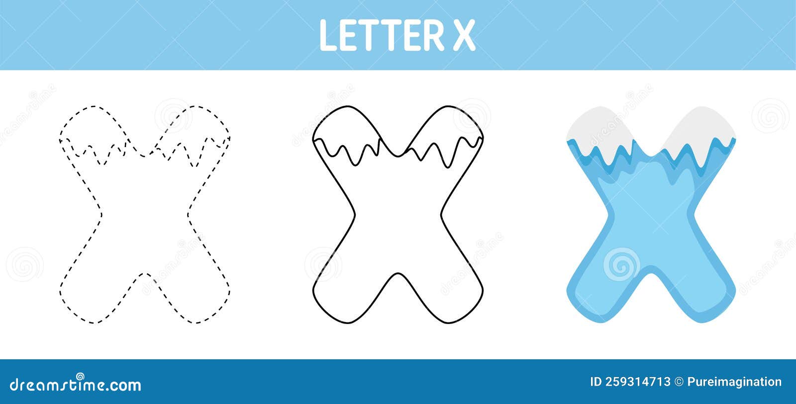 Letter X Snow Tracing and Coloring Worksheet for Kids Stock Vector ...