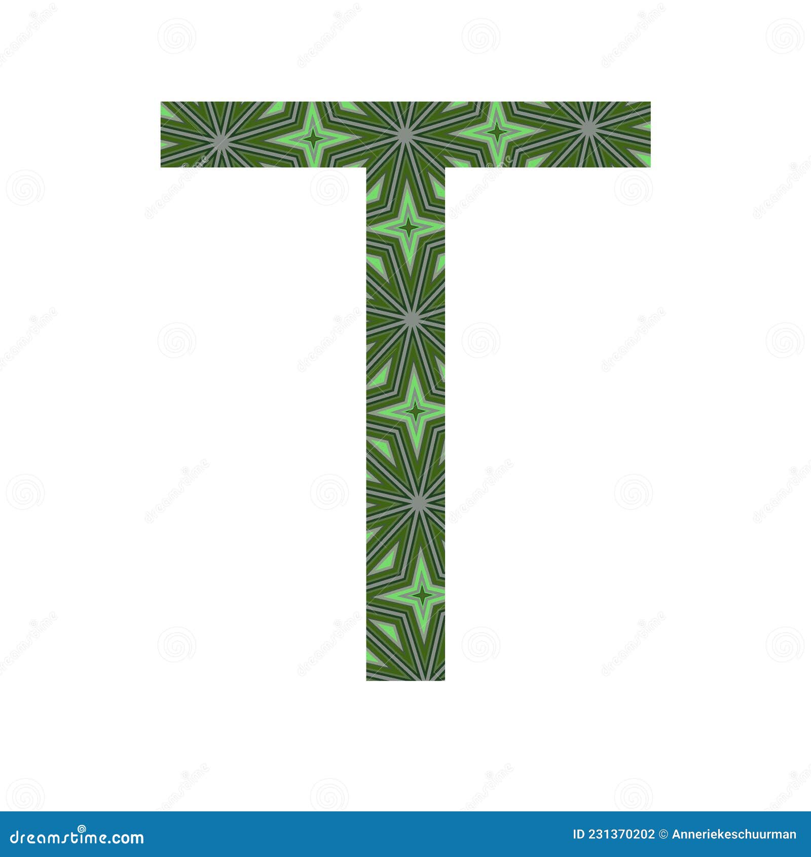 Letter T of the Alphabet Made with a Pattern of Green Stars Stock ...