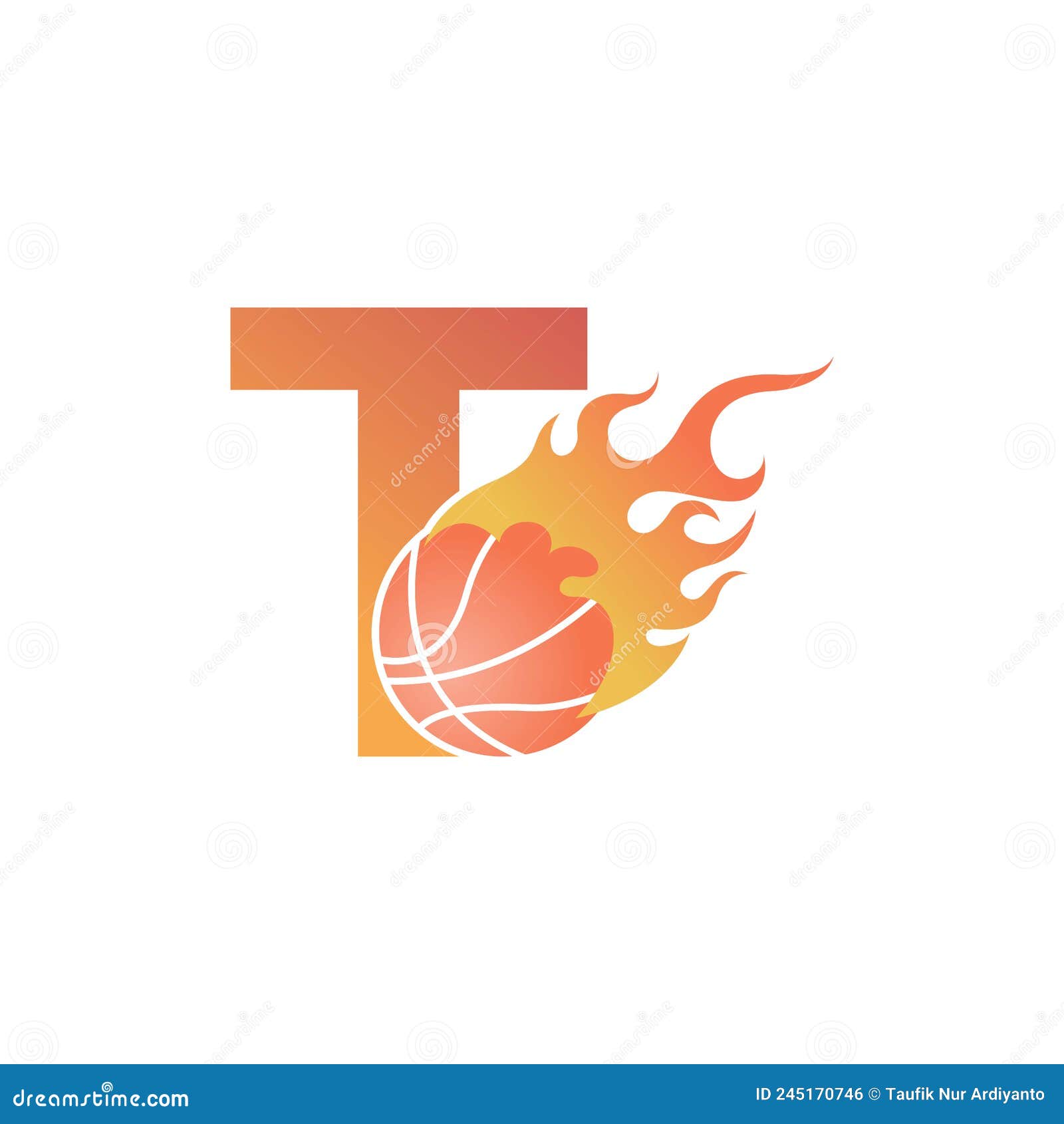 Letter T with Basketball Ball on Fire Illustration Stock Vector ...