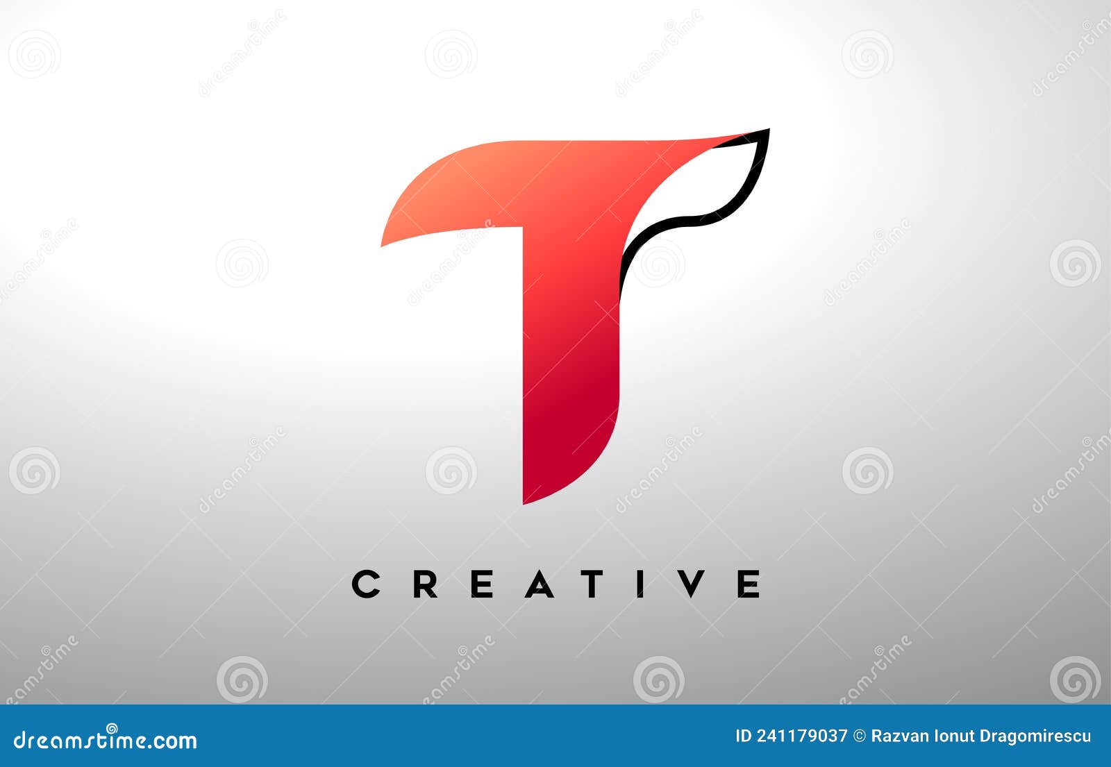 Letter T with Black Outline and Red Gradient Colors. Creative Modern ...