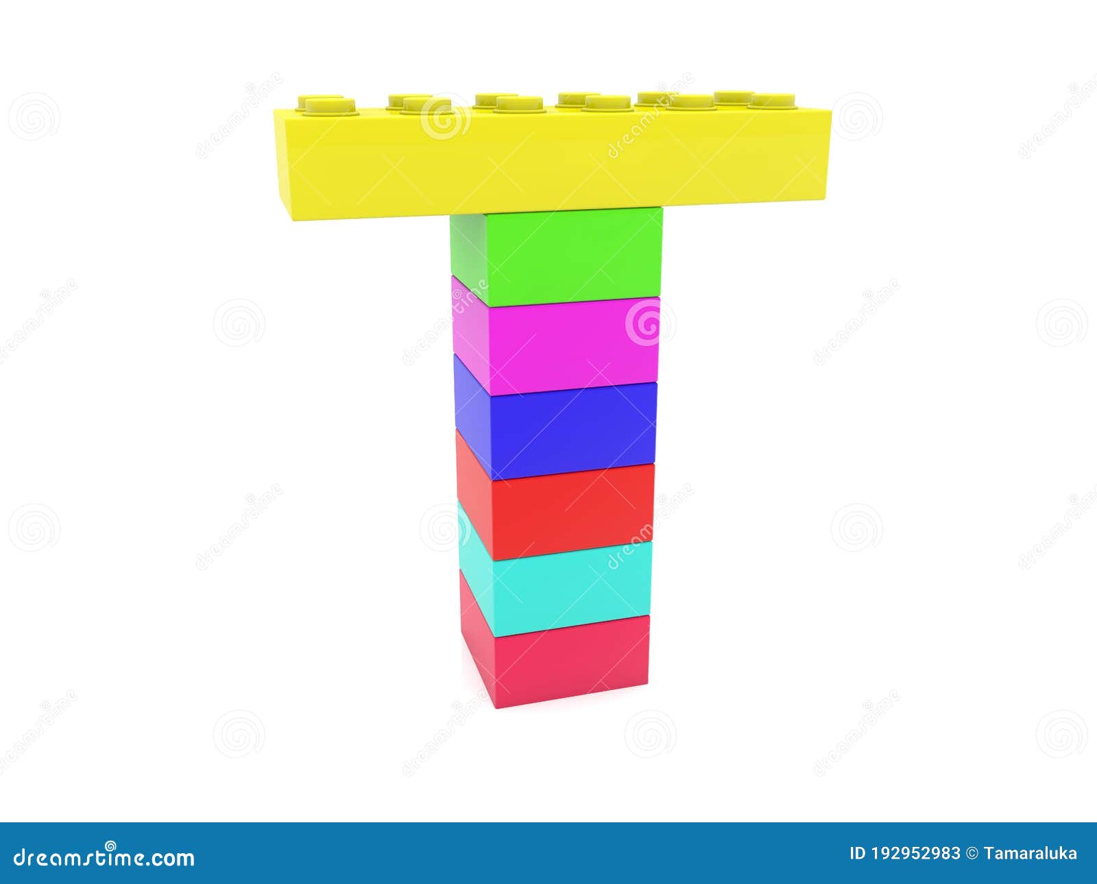 The Letter T is Composed of Toy Bricks of Different Colors on White ...