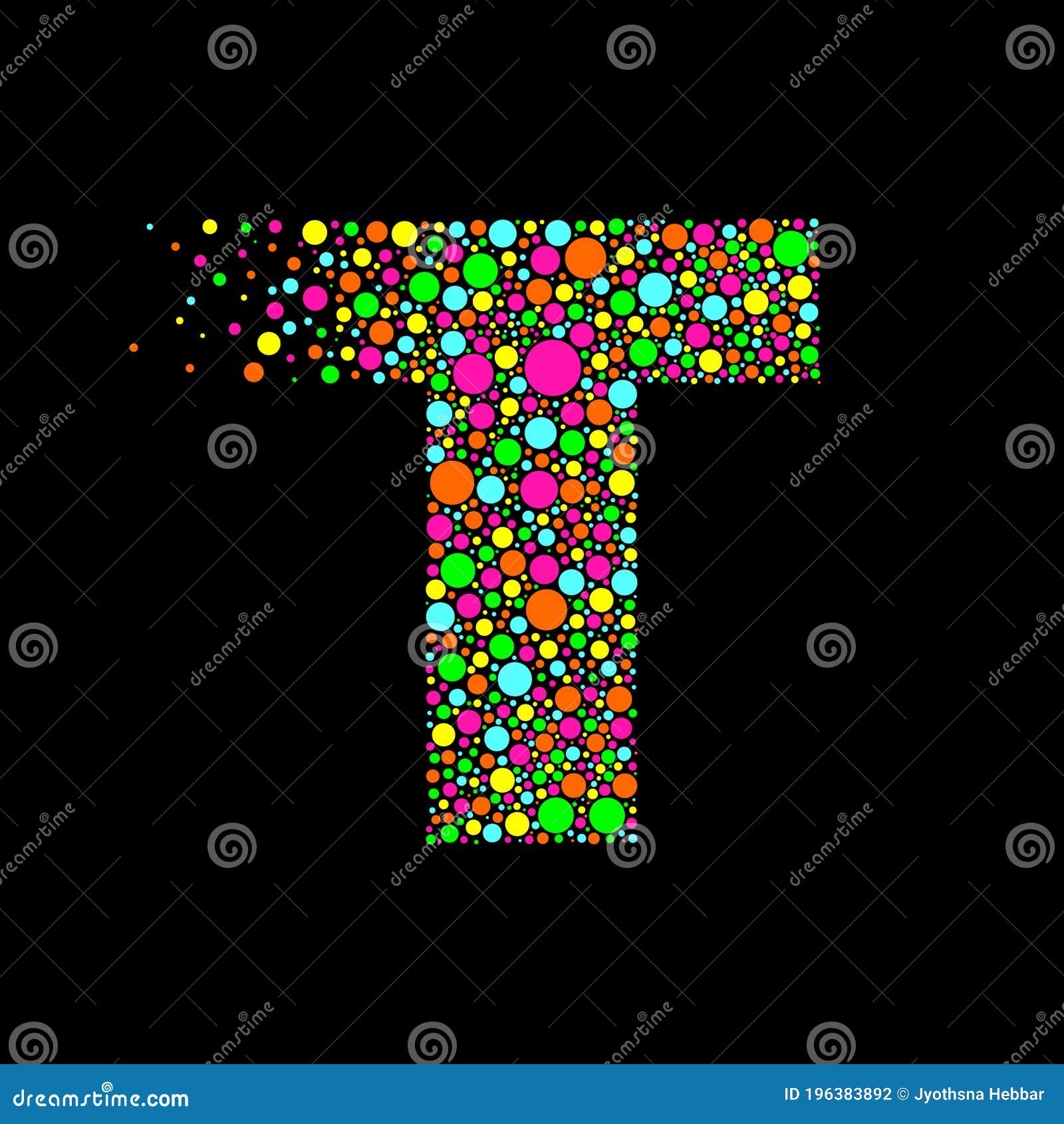 Letter T in Dispersion Effect, Scattering Circles/Bubbles, Colorful ...