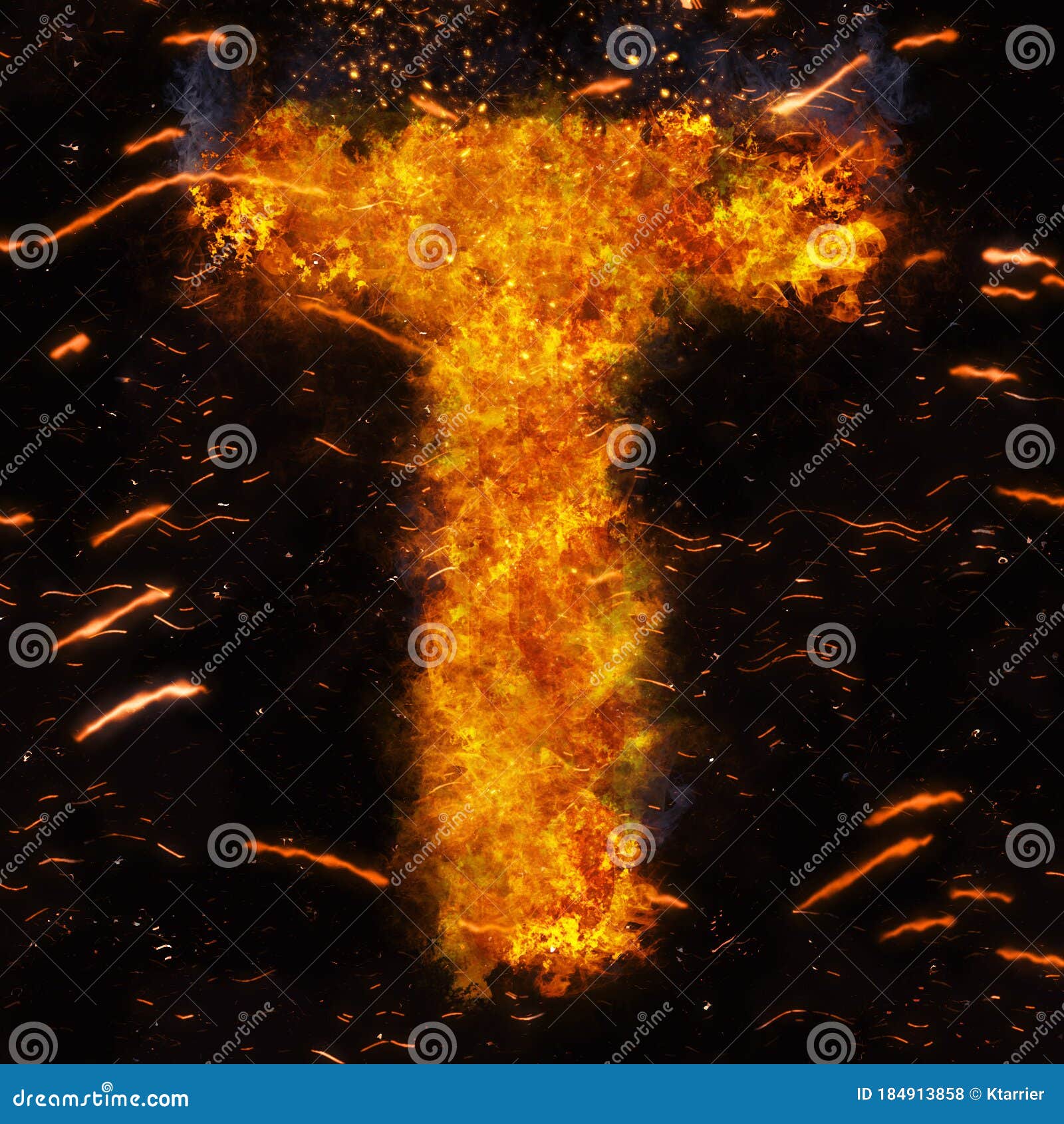 Letter T Flame Explosion Shape with Embers and Sparks Stock ...
