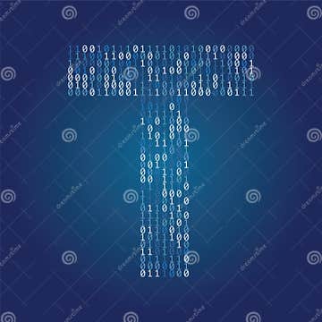Letter T Font Made from Binary Code Digits on a Dark Blue Background ...