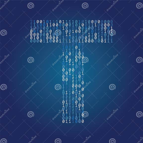 Letter T Font Made from Binary Code Digits on a Dark Blue Background ...