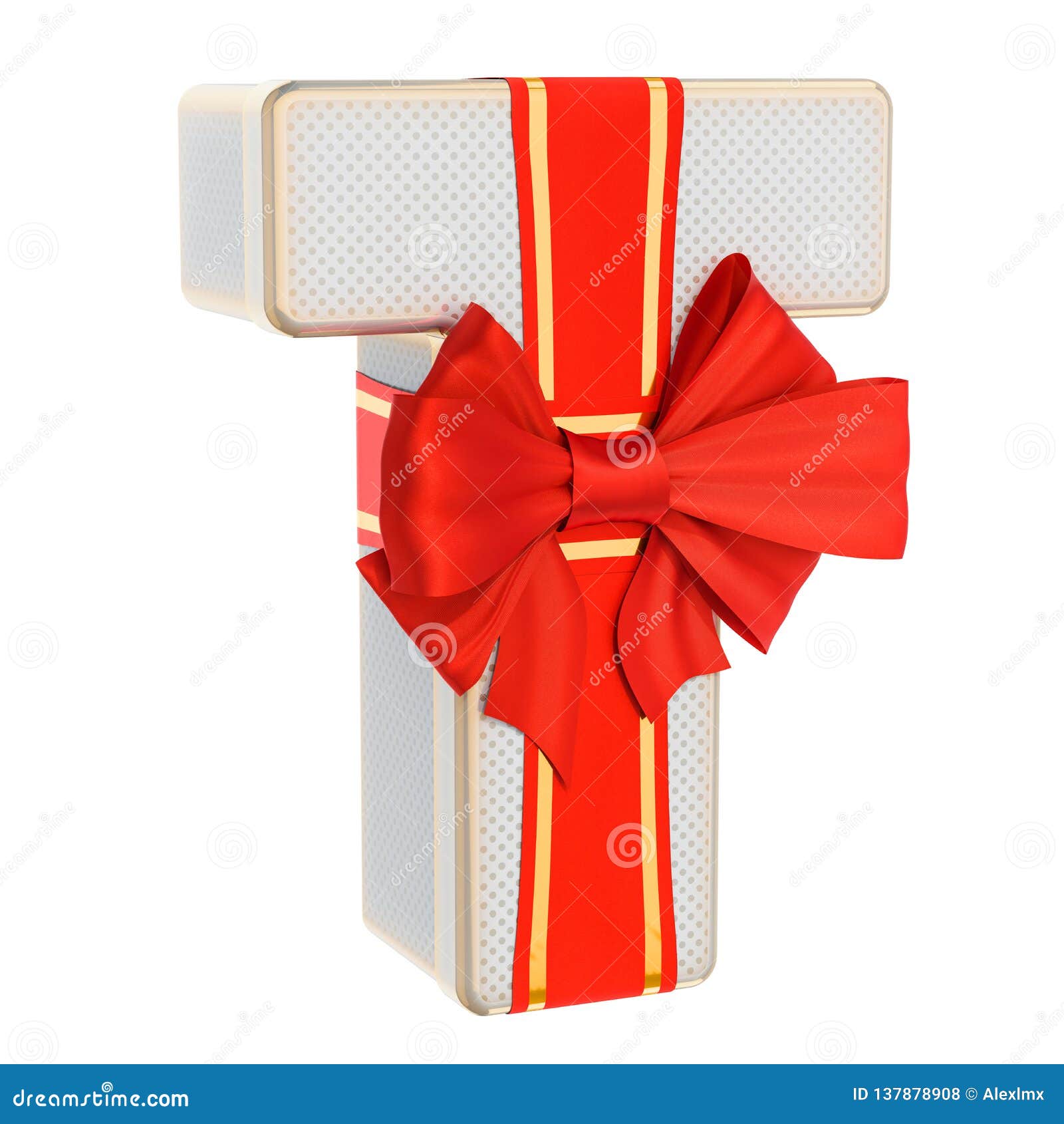 Letter T, Gift Box Shaped of a Letter T with Red Ribbon Bow. 3D ...
