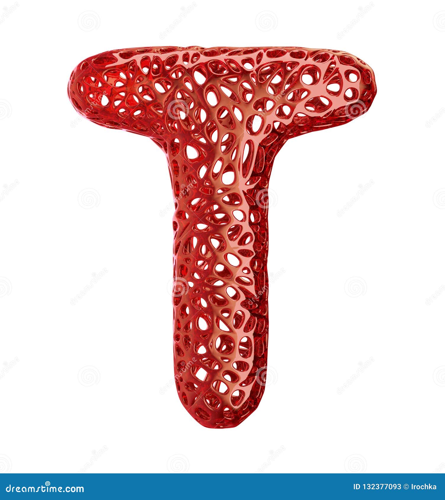 Letter T Made of Red Plastic with Abstract Holes Isolated on White ...