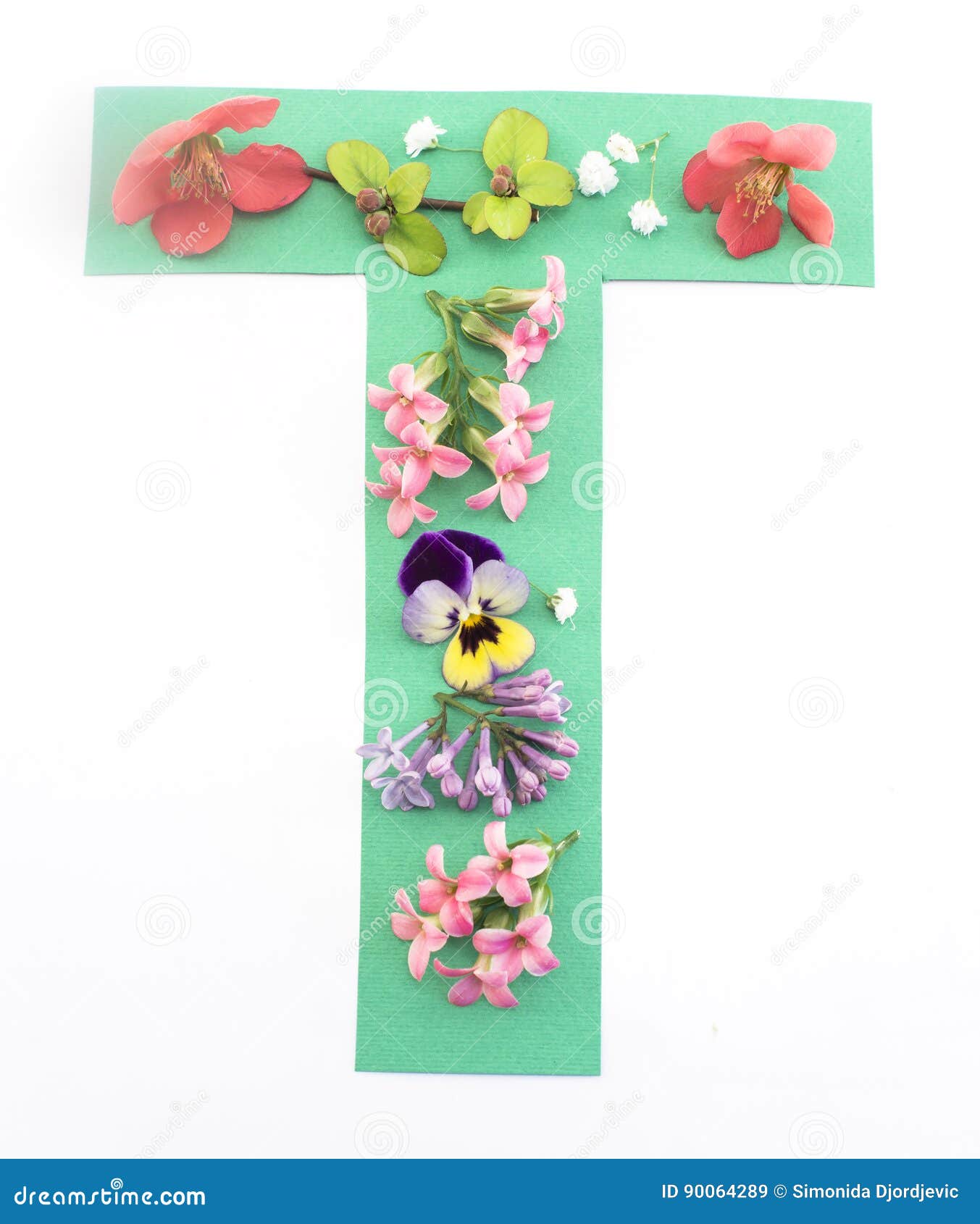 Letter T Made of Spring Flowers and Paper Stock Image - Image of summer ...