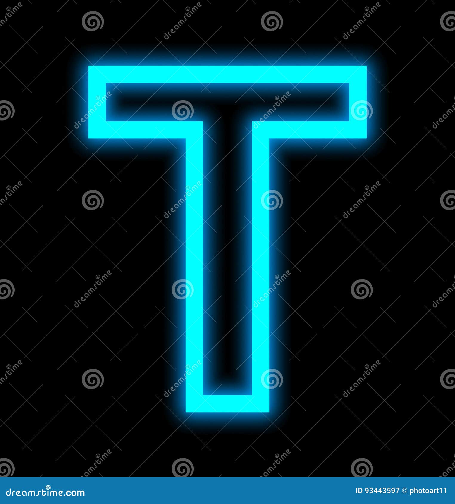 Letter T Neon Lights Outlined Isolated on Black Stock Illustration ...
