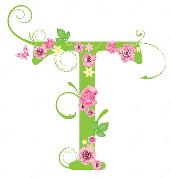 Letter T with roses stock vector. Illustration of typeset - 7967457