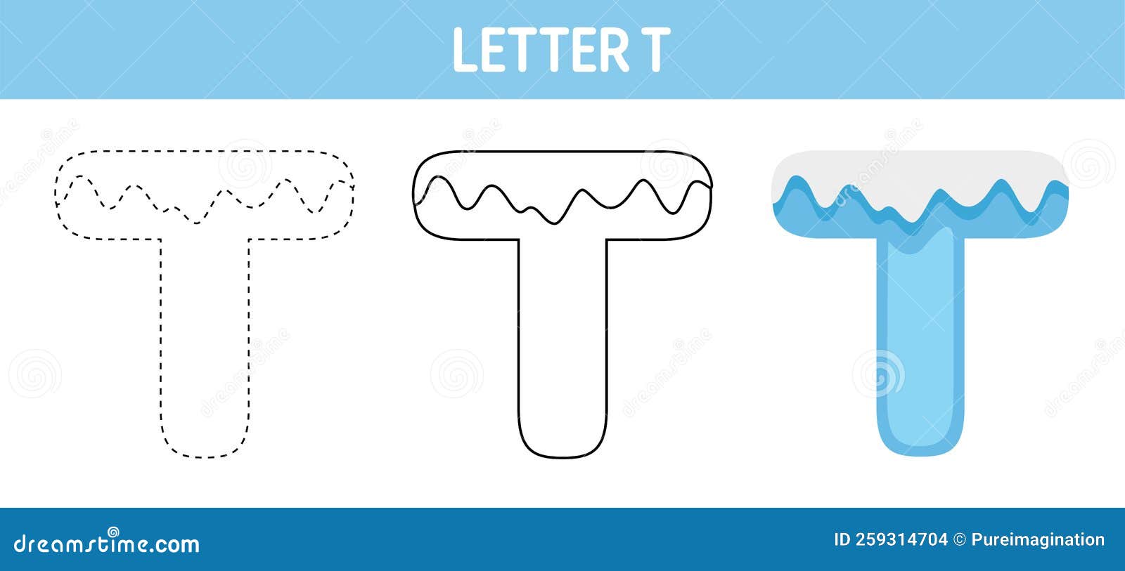 Letter T Snow Tracing and Coloring Worksheet for Kids Stock Vector ...