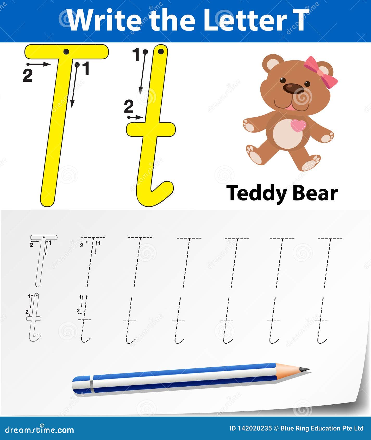 Letter T Tracing Alphabet Worksheets Stock Vector - Illustration of ...