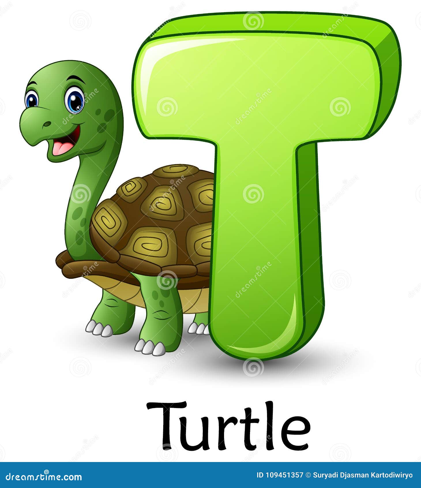 Letter T Turtle Zoo Alphabet. English Abc With Animals Education Cards ...
