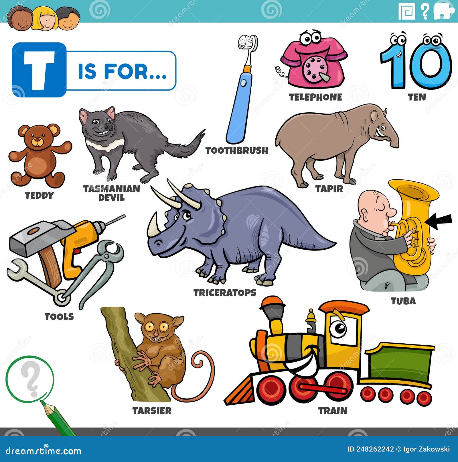 Triceratops.Letter T With Reptile Name.Hand Drawn Cute Herbivores ...