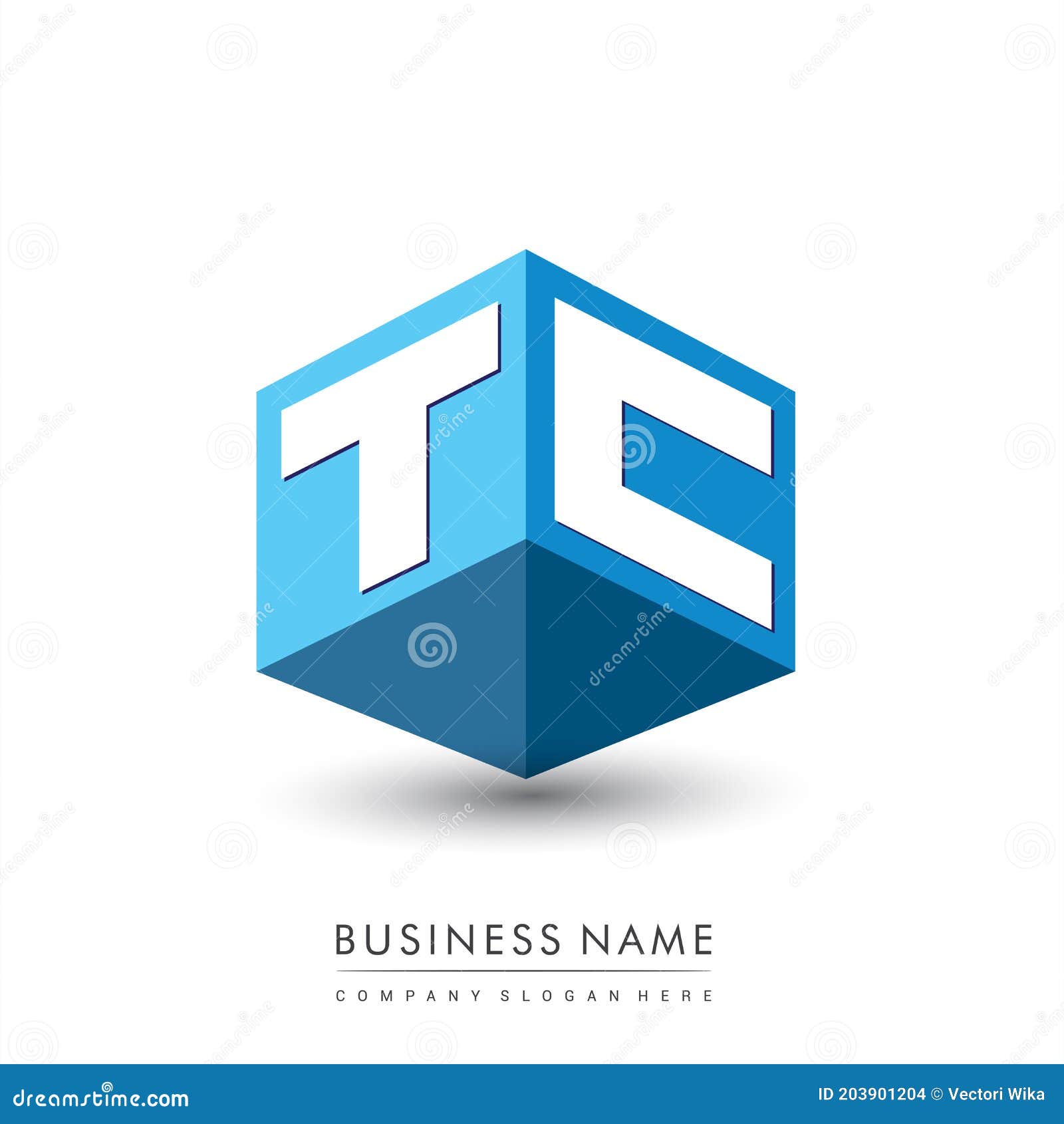 Letter TC Logo in Hexagon Shape and Blue Background, Cube Logo with ...