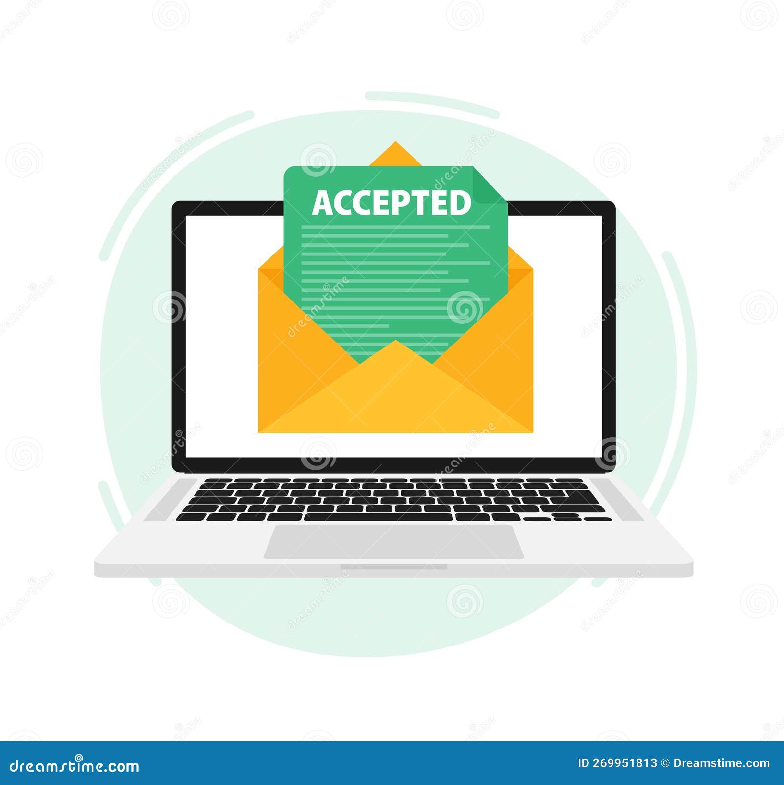 Letter with Text Accepted on Laptop Screen. Email with Accepted Header ...