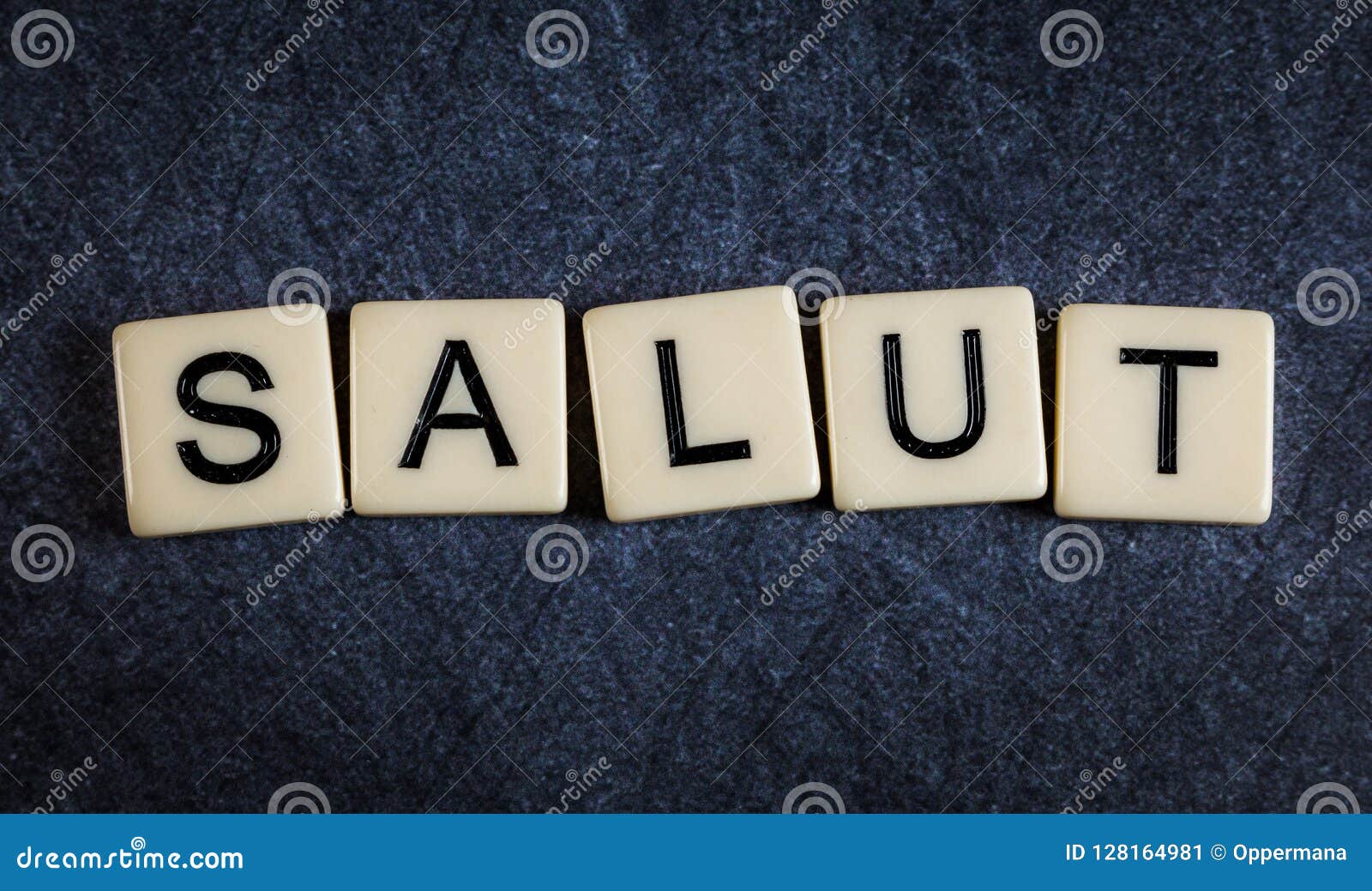 Letter Tiles on Black Slate Background Spelling Salut Stock Image ...