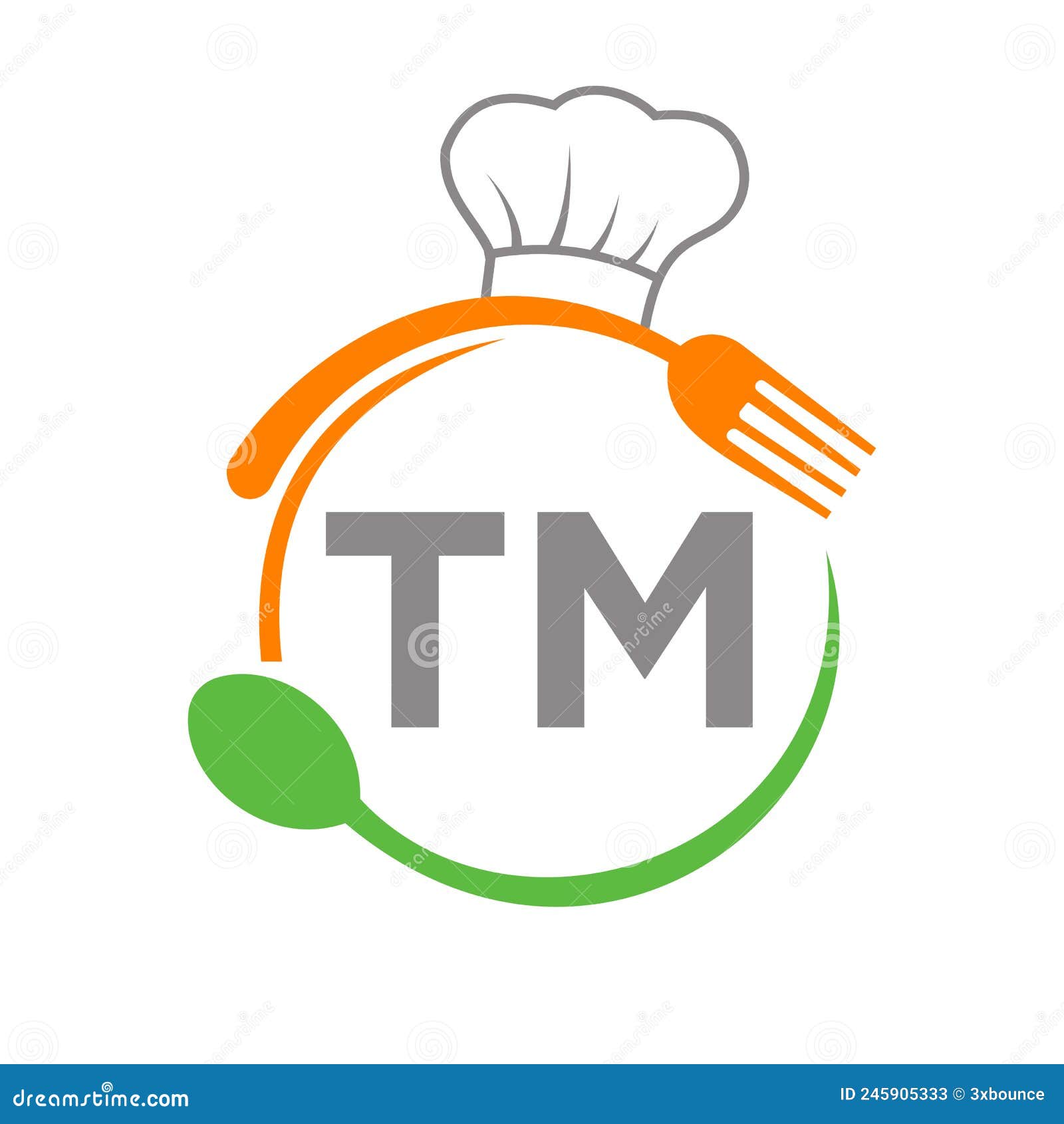 Letter TM Restaurant Logo with Chef Hat Spoon and Fork Template ...