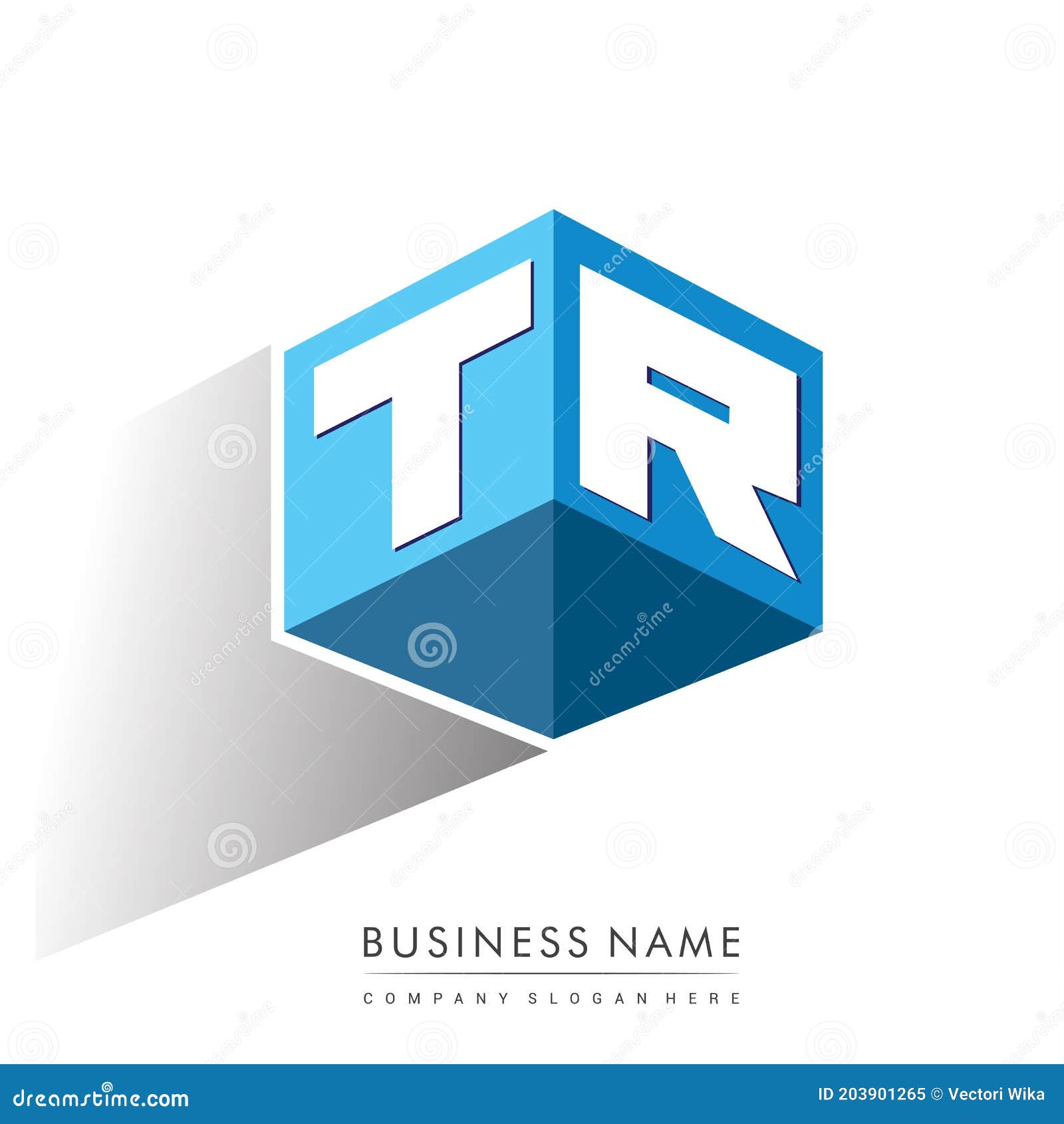Letter TR Logo in Hexagon Shape and Blue Background, Cube Logo with ...