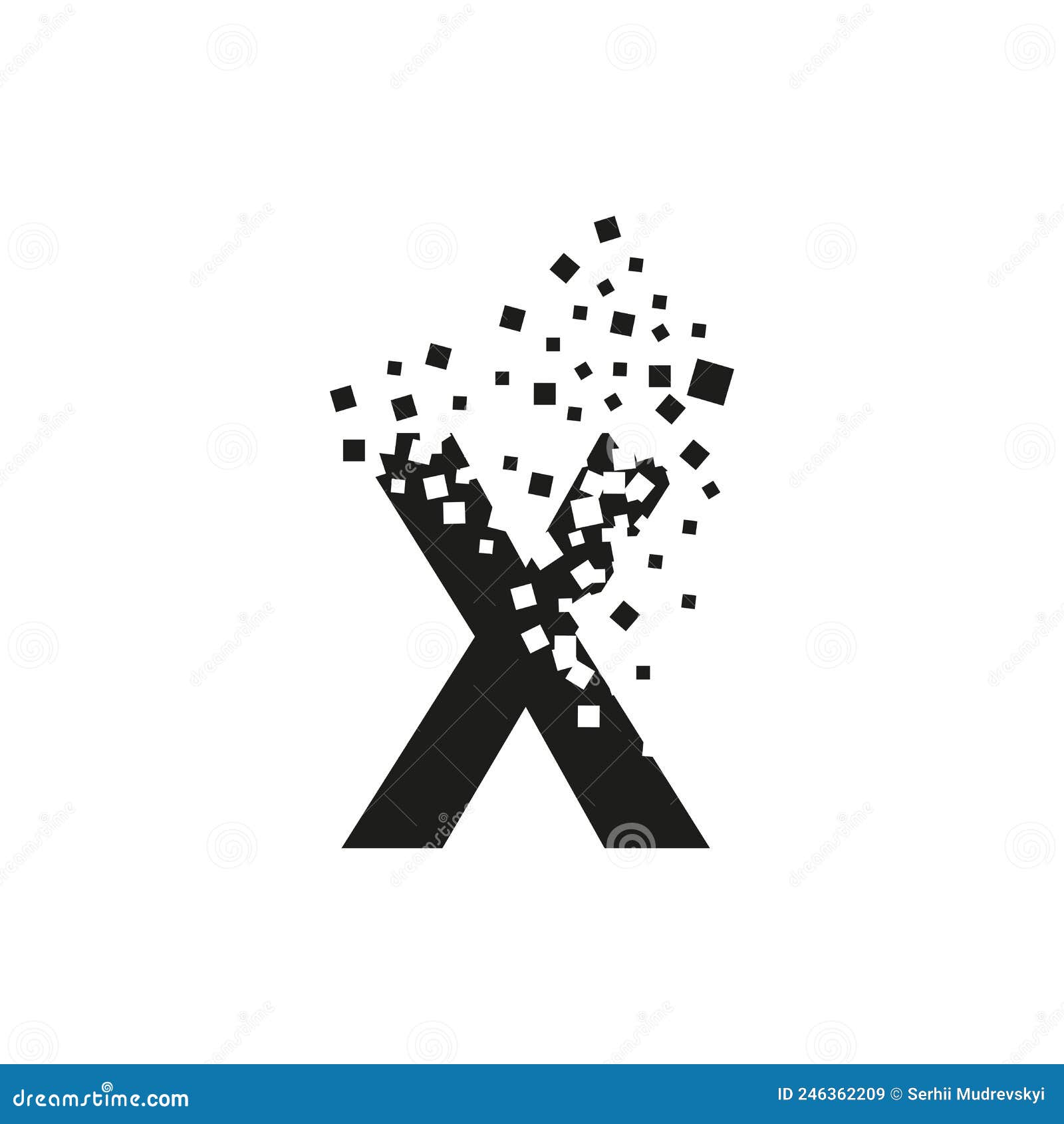 The Letter X Turns into a Cloud of Squares of Different Sizes Stock ...