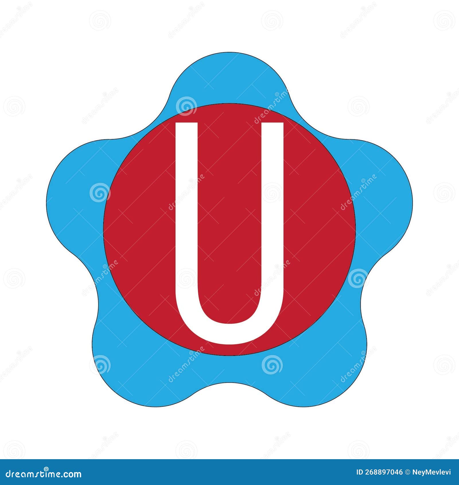 Letter U in a Circle with Blue Flower Petals Frame Stock Illustration ...