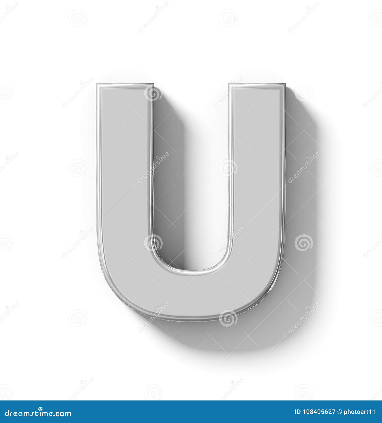 Letter U 3D Silver Isolated on White with Shadow - Orthogonal Pr Stock ...