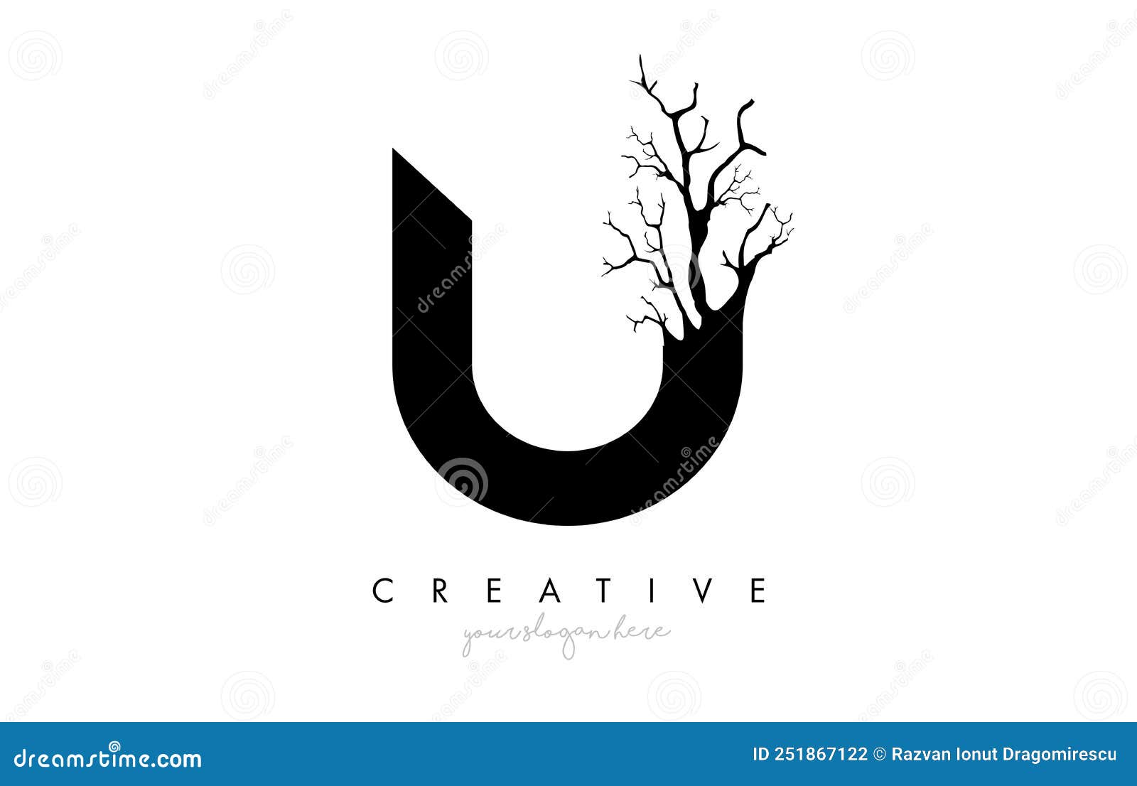 Letter U Design Logo with Creative Tree Branch. U Letter Tree Icon Logo ...