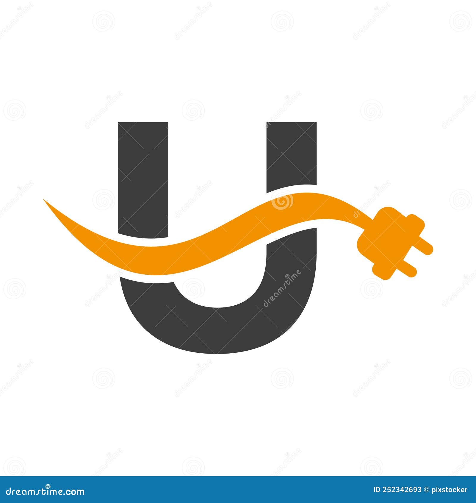 Letter U Electricity or Electrical Logo Concept with Electric Plug ...
