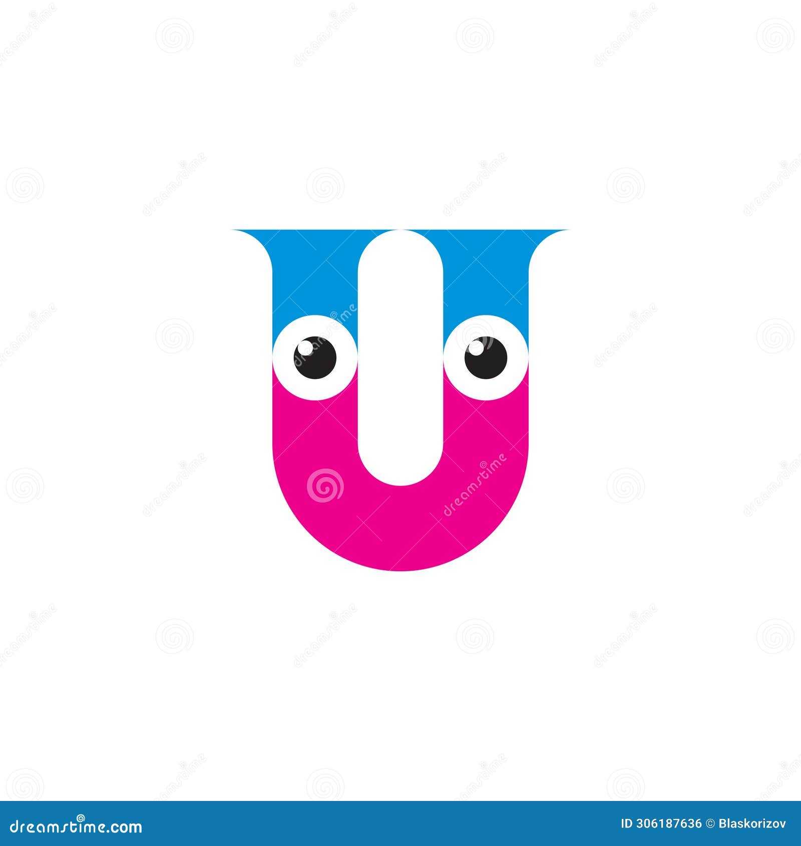 Letter U with Eyes Cartoon Face Character Logo Vector Stock ...