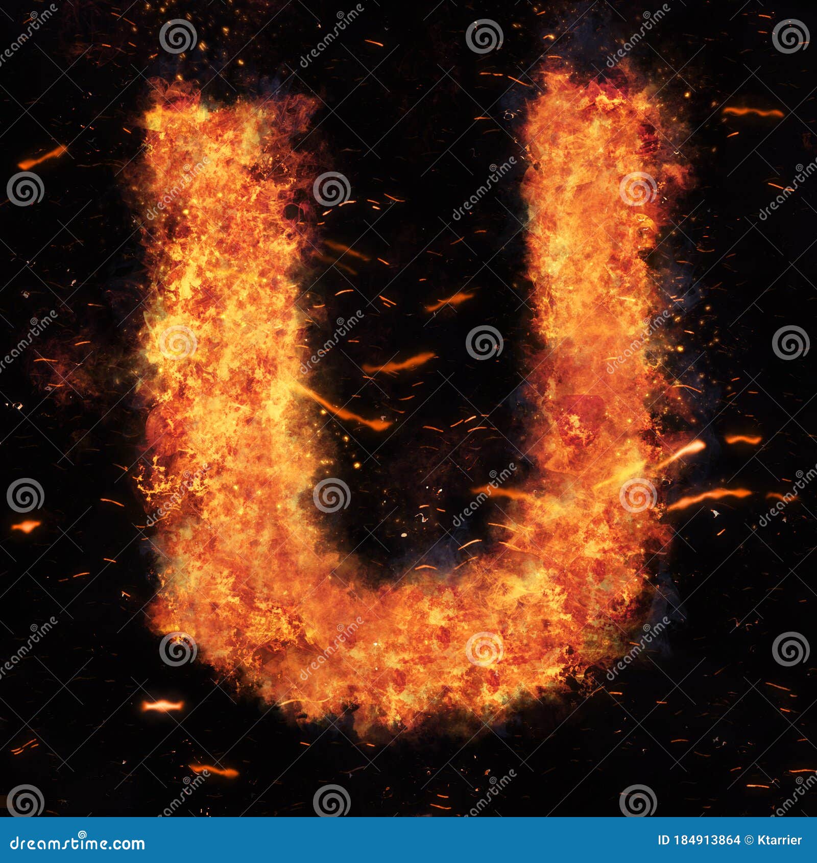 Letter U Flame Explosion Shape with Embers and Sparks Stock ...