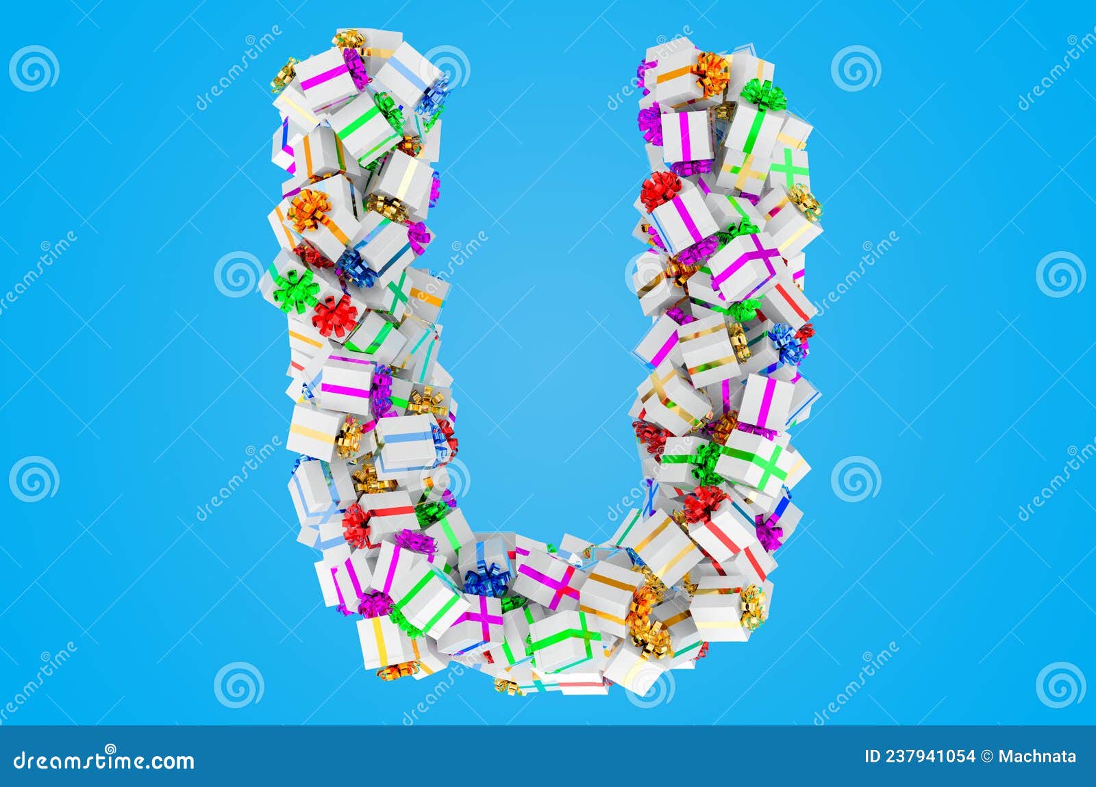 Letter U from Gift Boxes, 3D Rendering Stock Illustration ...