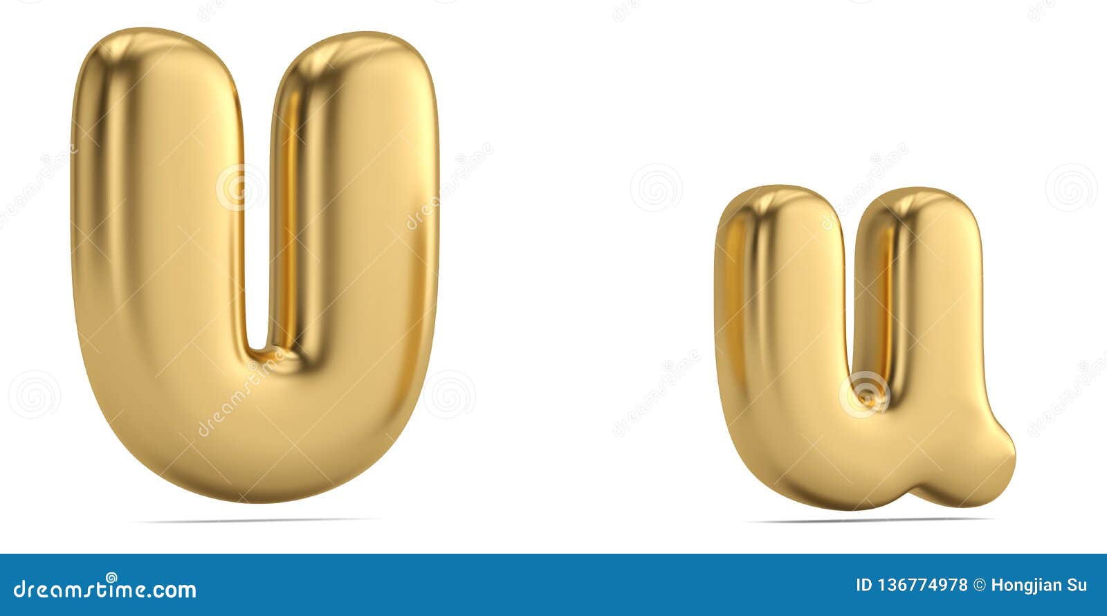 Letter U from Gold Solid Alphabet Isolated on White Background. 3D ...