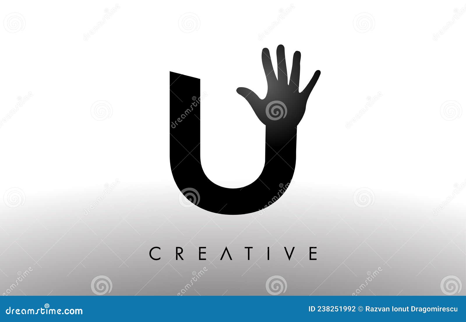 Letter U Logo with Hand Silhouette Vector Icon Illustration. Creative ...