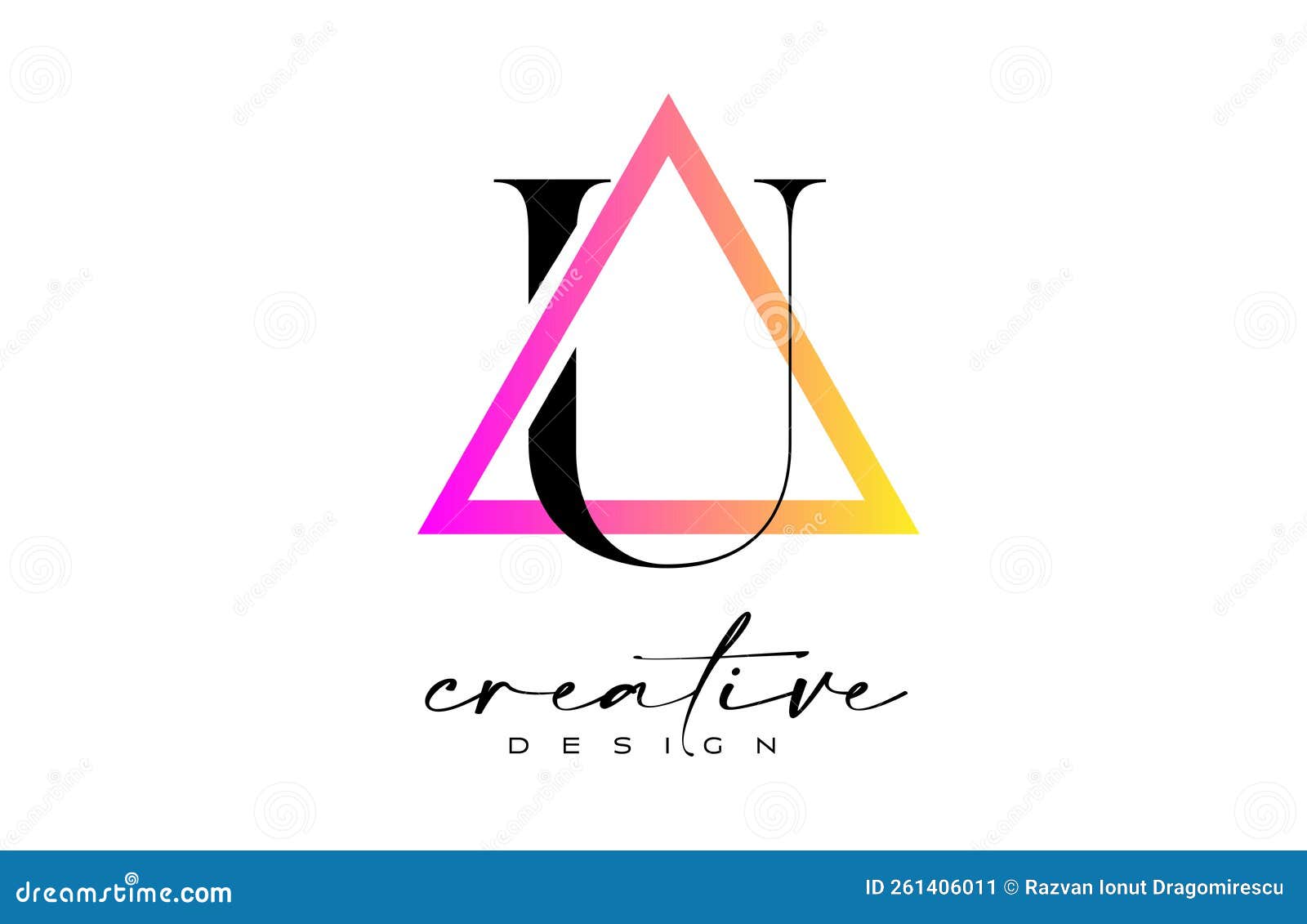 Letter U Logo Inside a Triangle with Creative Cut Design Stock Vector ...