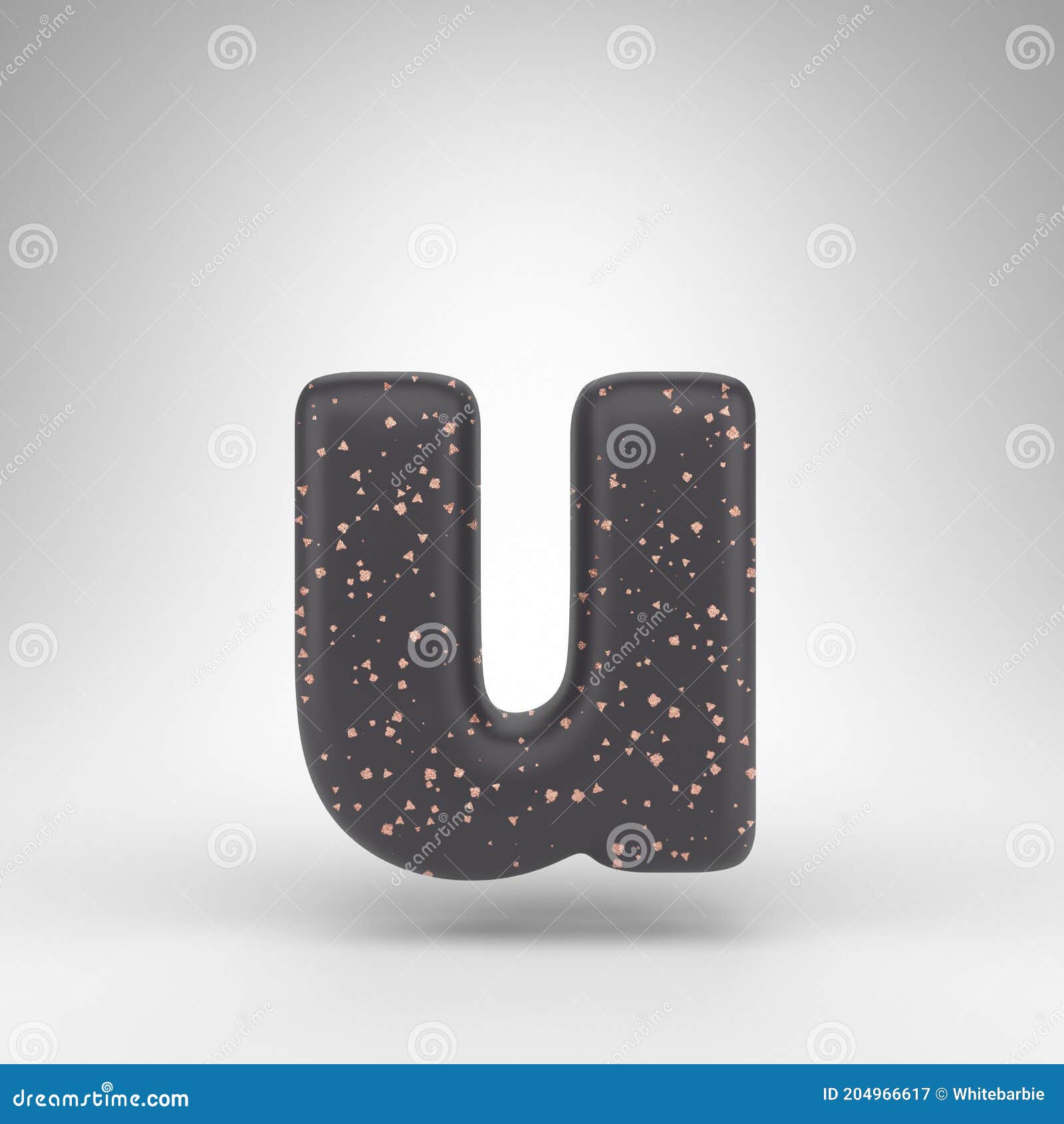 Letter U Lowercase on White Background. Black Matte 3D Letter with ...