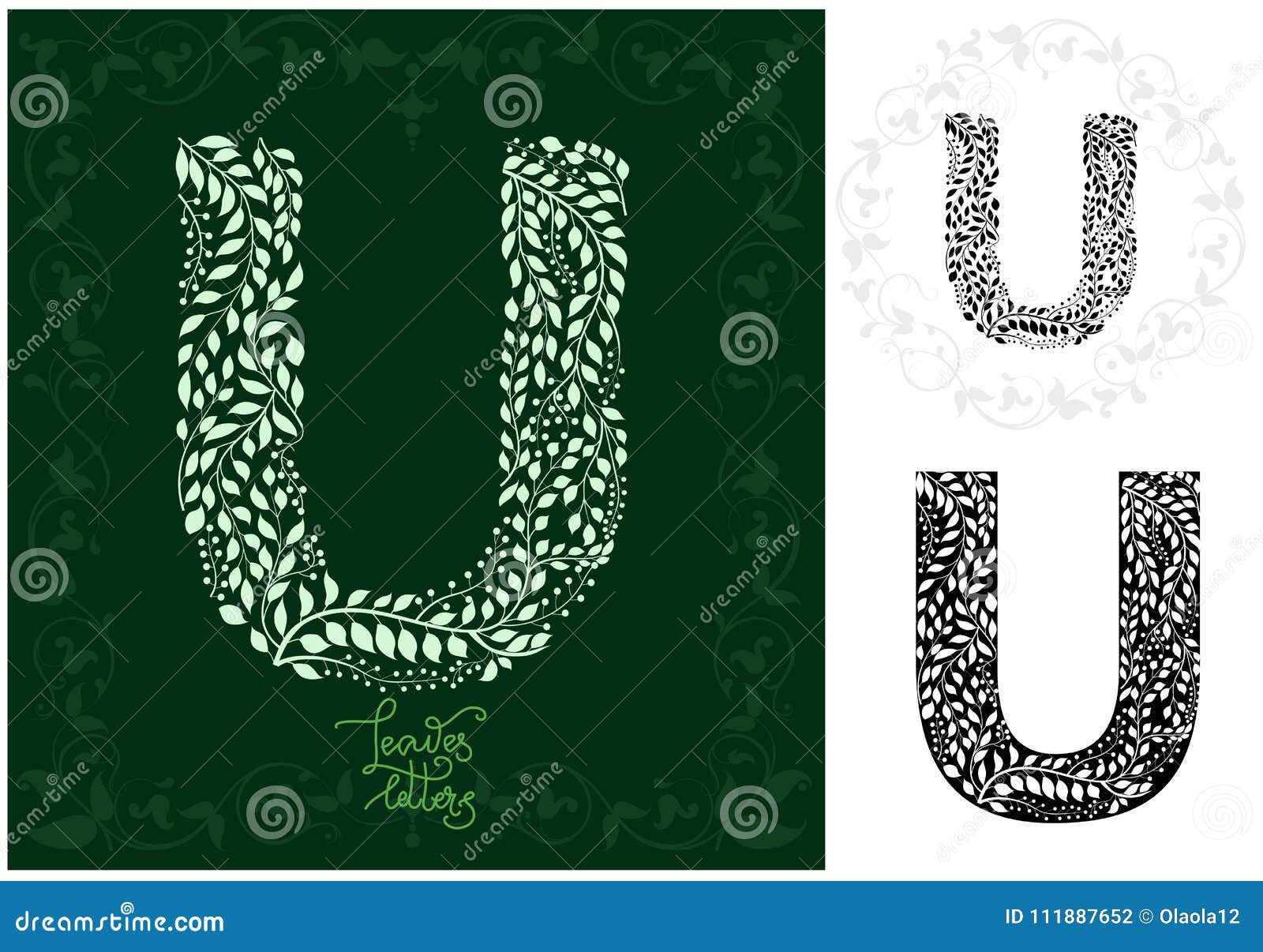 Leaves alphabet, Letter U stock illustration. Illustration of isolated ...
