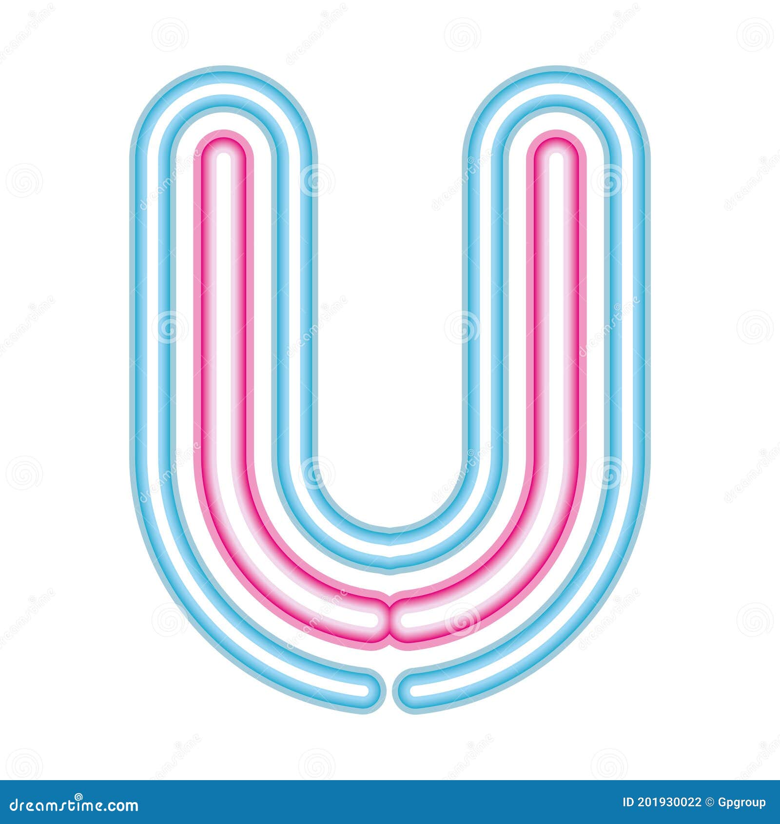 Letter U Neon Font Pink and Blue on White Background Stock Vector ...
